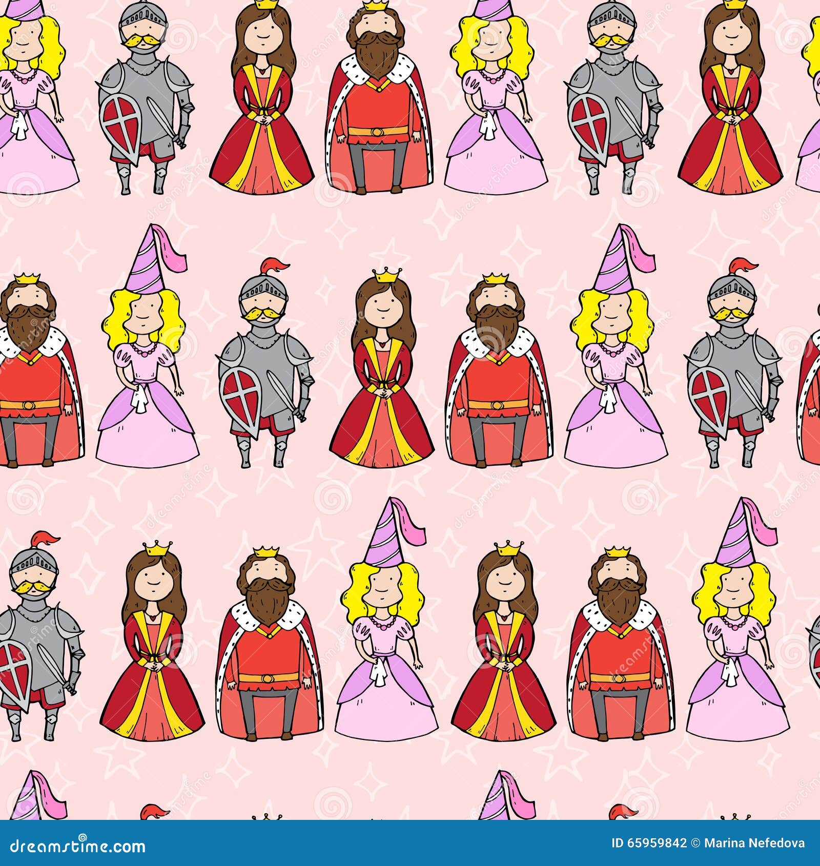 Seamless Pattern with Princess, Queen, King and Knight Stock ...