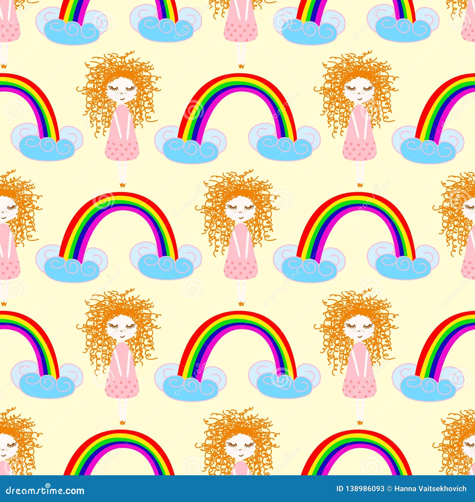 Seamless Pattern Princess and Rainbow- Vector, Illustration, Eps Stock ...