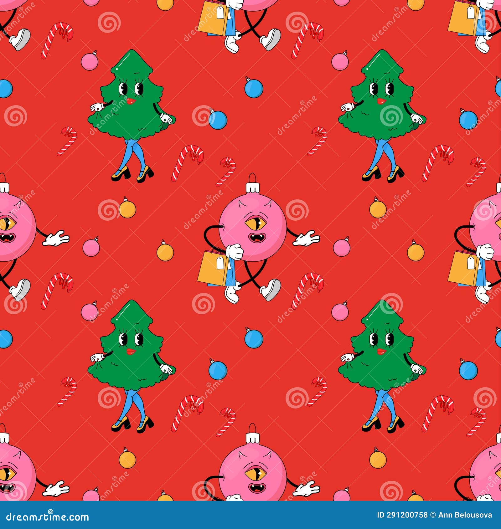 Seamless Pattern, Psychedelic Christmas, New Year. Christmas Tree and ...