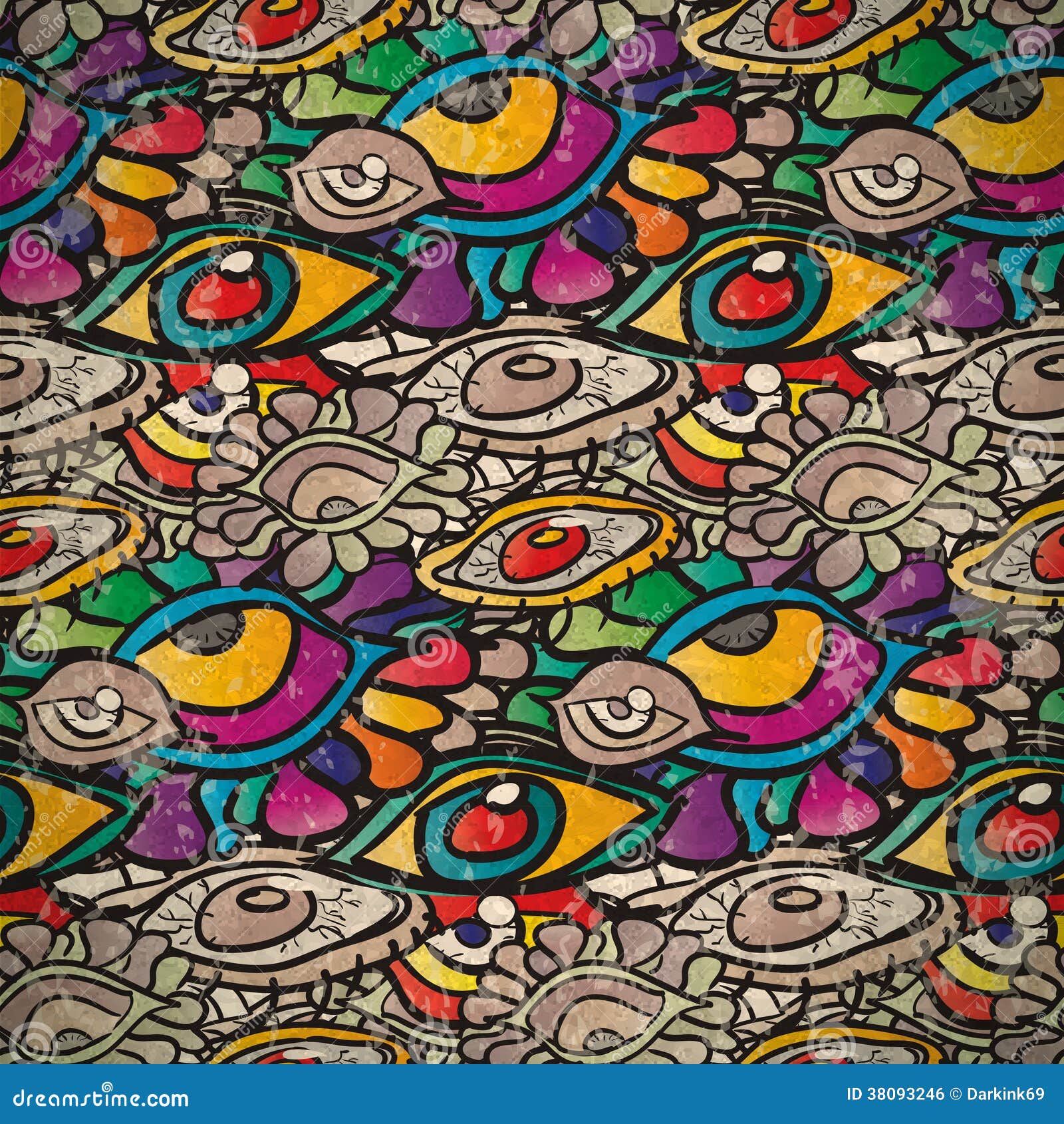 Seamless Pattern of Psychedelic Eyes in Vintage Style Stock Vector ...