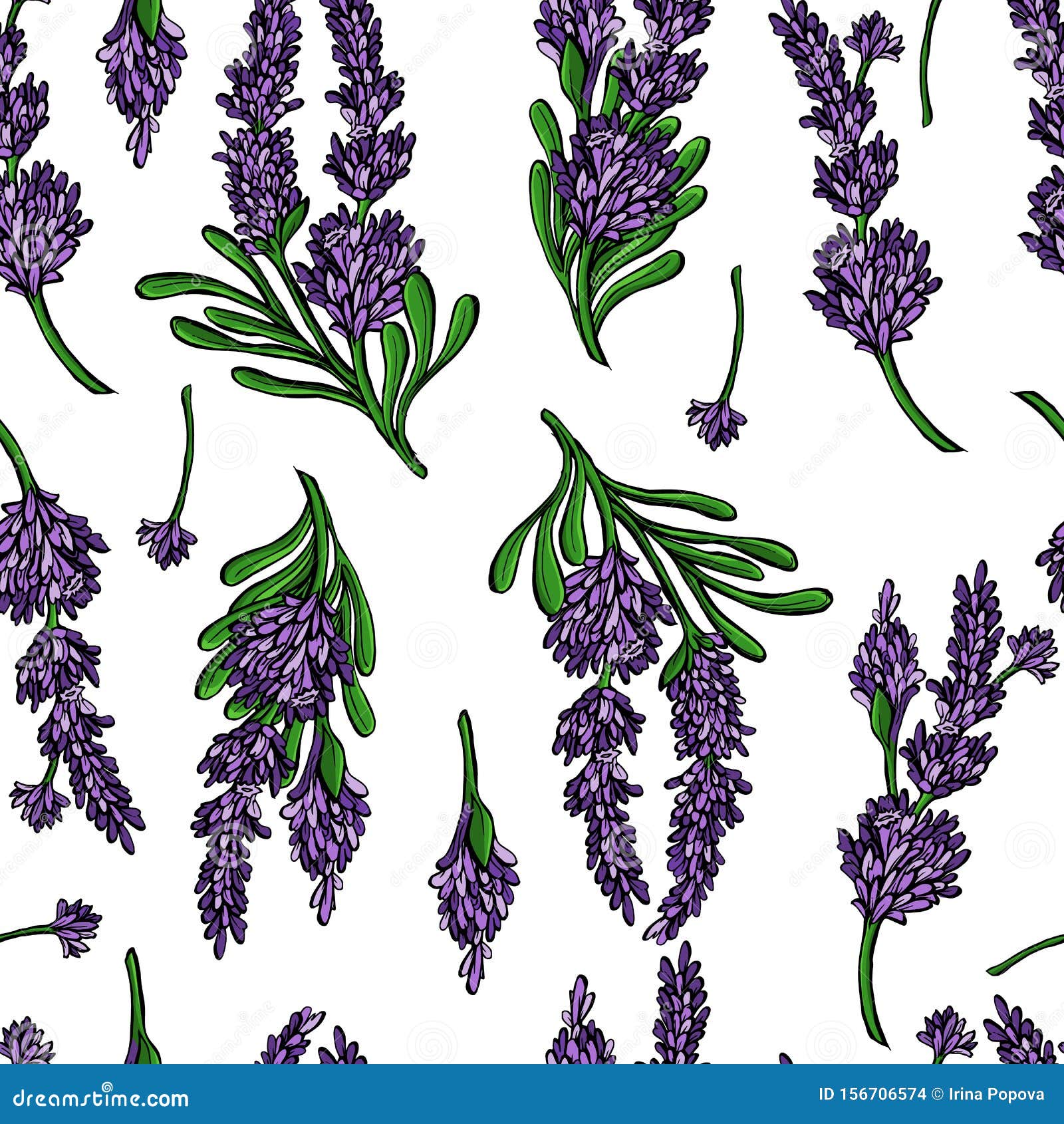 Botanical Vector Seamless Pattern Background with Lavender Flowers and ...