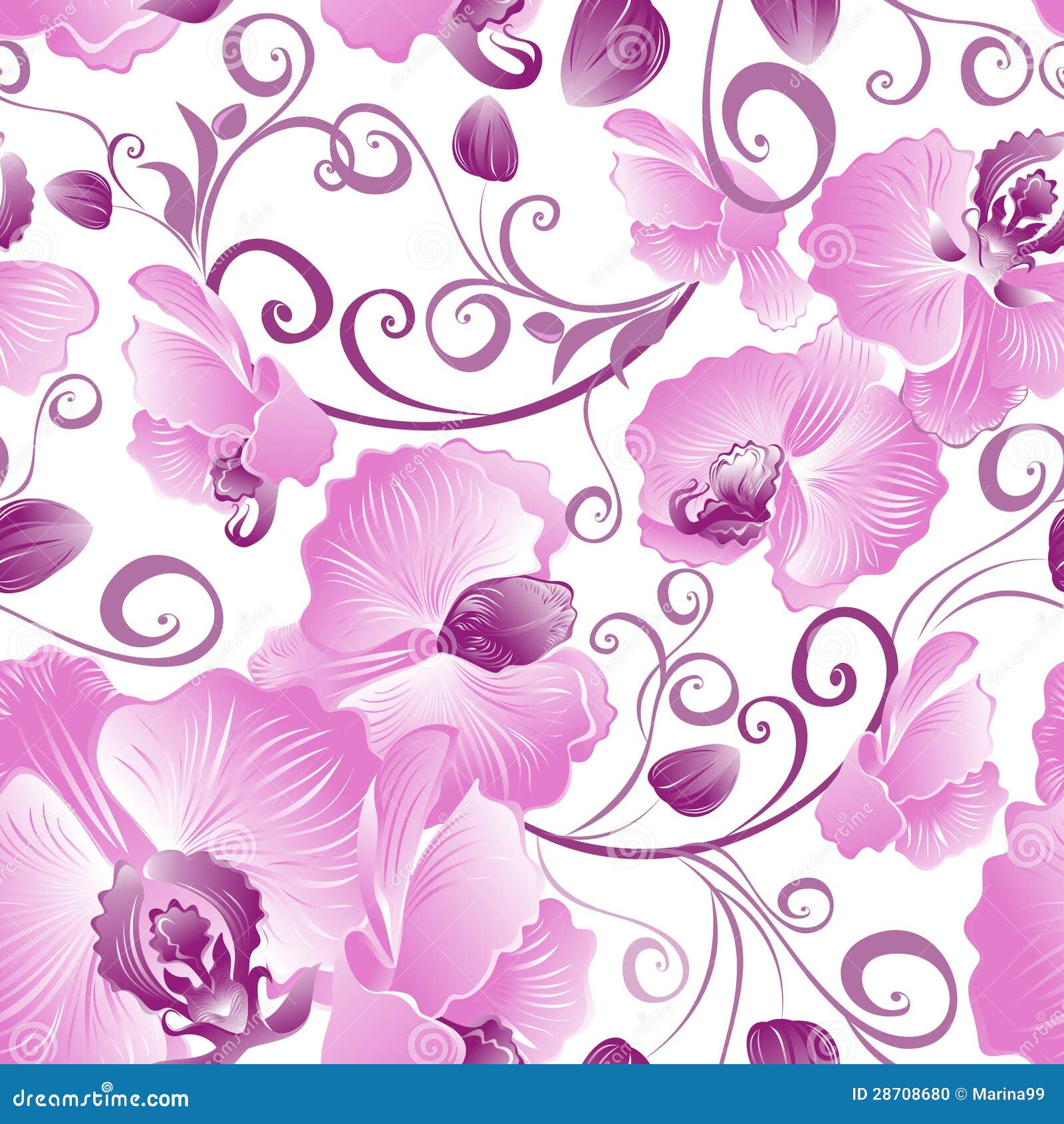 Seamless Pattern of Purple Orchids Stock Vector - Illustration of plant ...