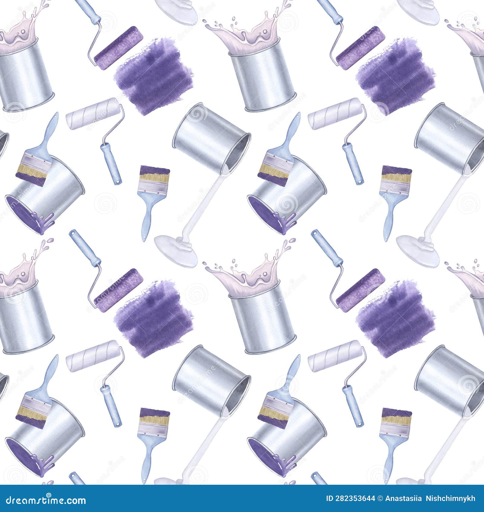 Seamless Pattern Purple Paint is Leaking, Violet Roller, Blue Handle ...