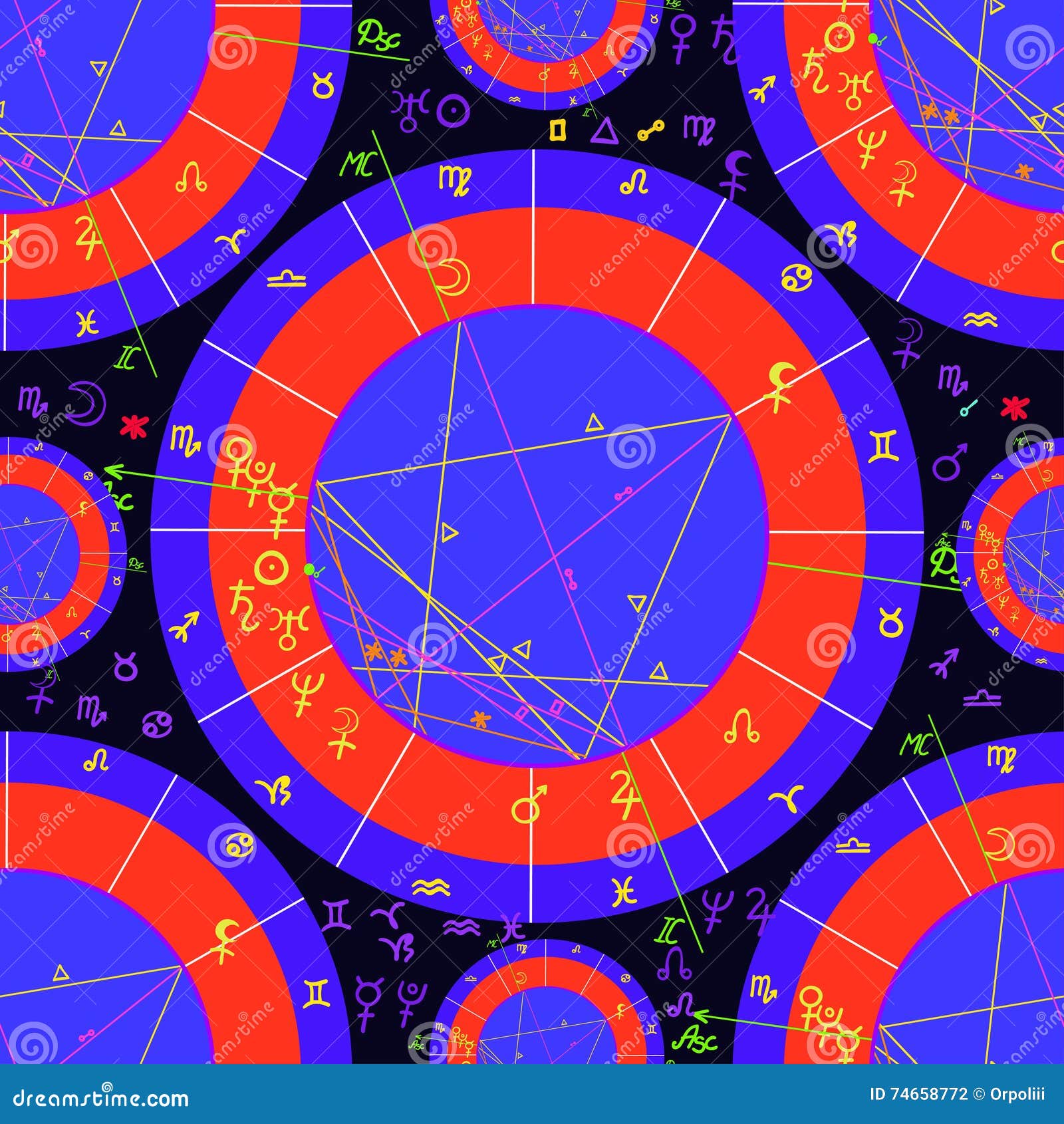 Seamless Pattern Purple Red of Natal of Astrological Charts. Vector ...
