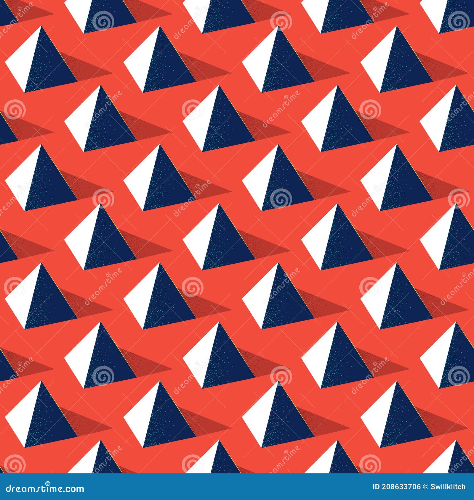 Seamless Pattern with Pyramid Shape on Red Background in Modern Dotted ...