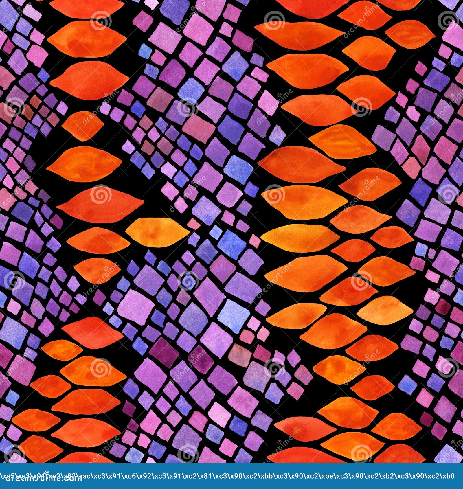 Seamless Pattern Python Skin Mixed Up Watercolor Drawn Stock Image ...