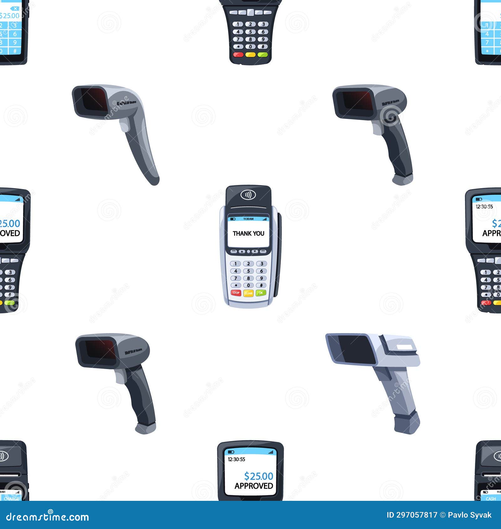 Seamless Pattern with Qr Code Scanners and Pos Terminals, Combining ...