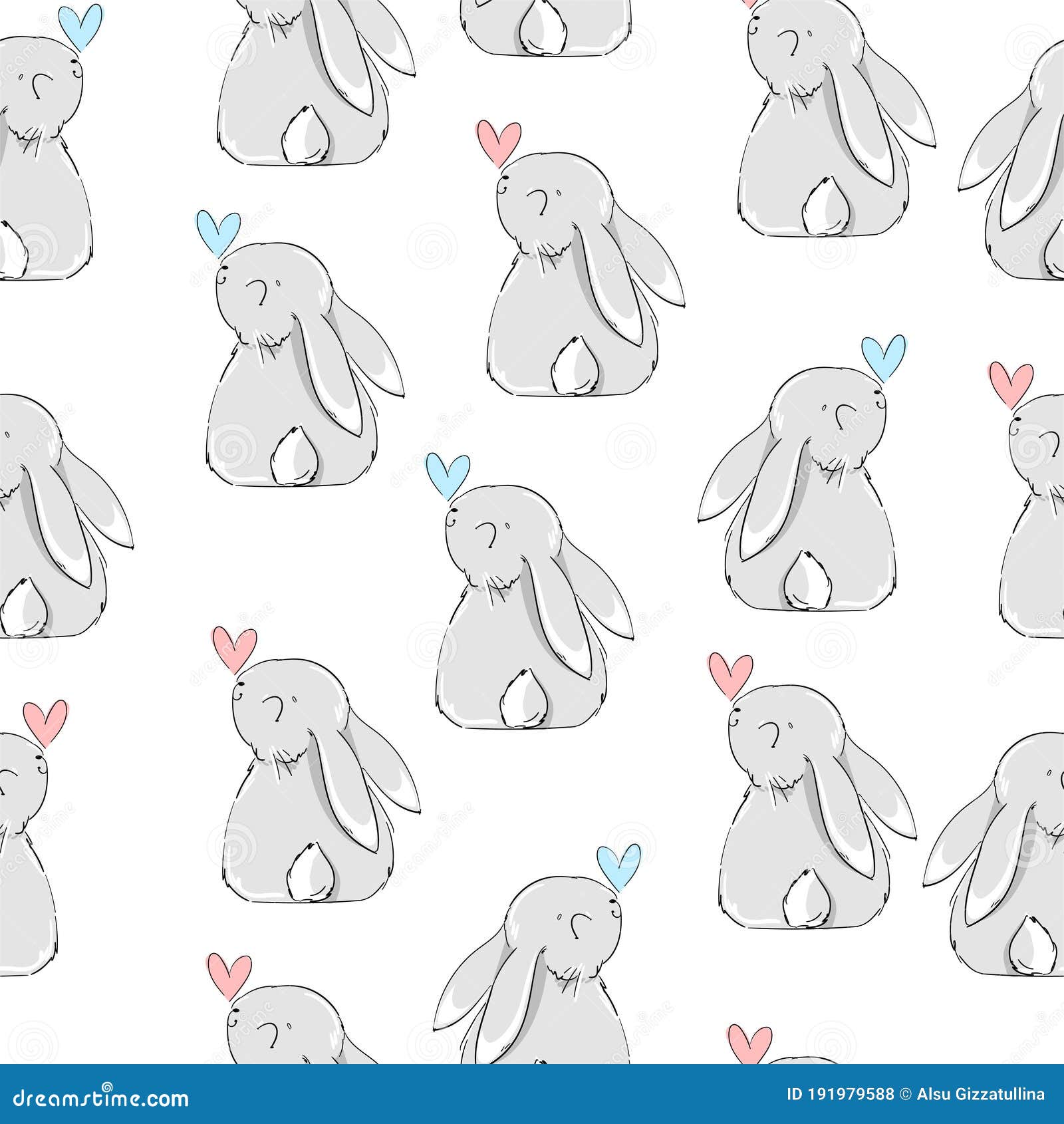 Seamless Pattern Rabbit. Beautiful Decorative Bunny Blue Background ...