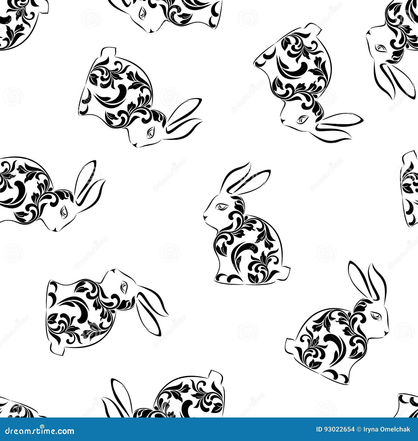 Seamless Pattern. Rabbit with Floral Tracery Isolated on a Whit Stock ...
