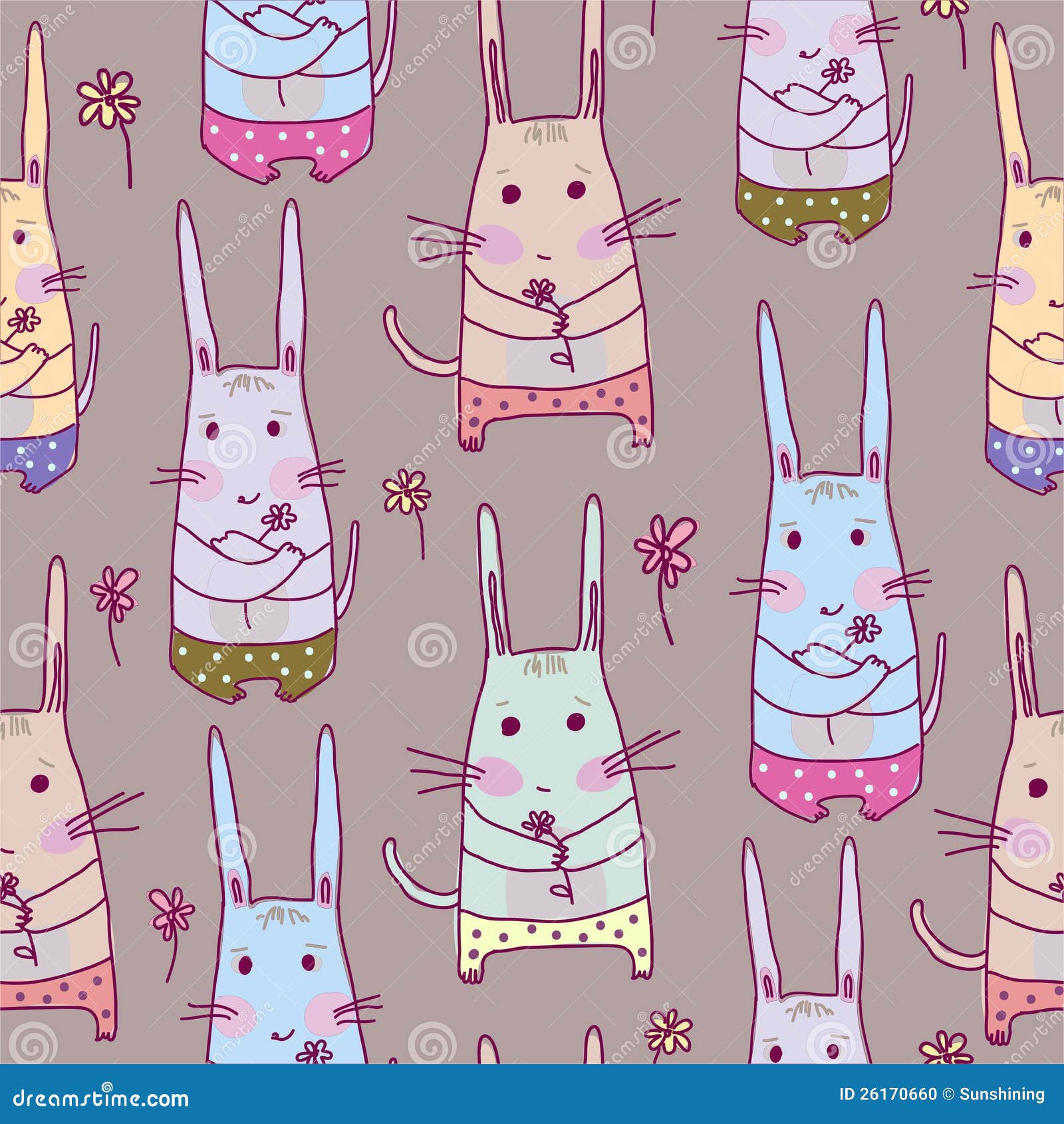 Seamless Pattern with Rabbits Stock Vector - Illustration of bright ...