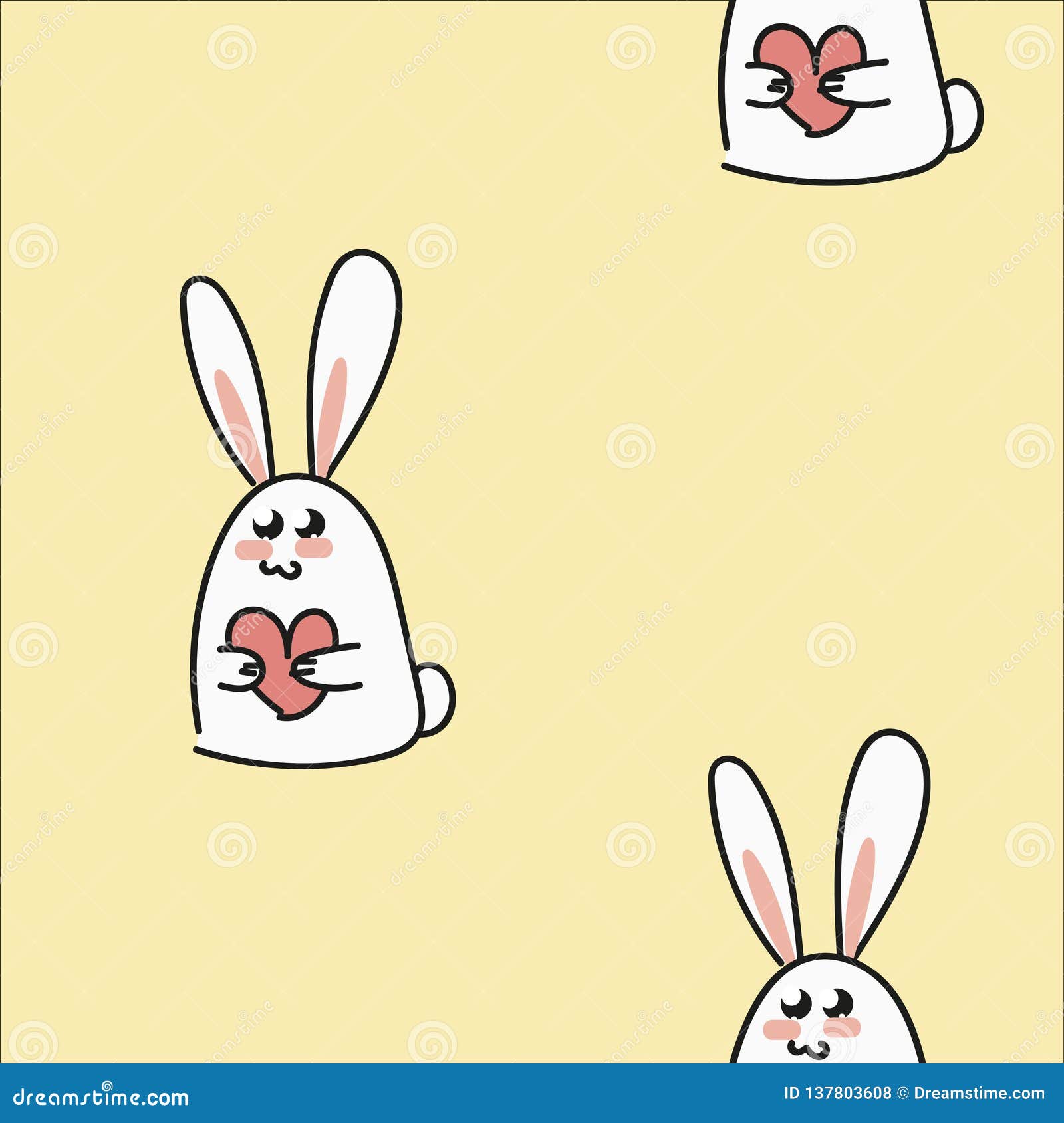 Seamless Pattern With Rabbits And Hearts Vector Stock Vector