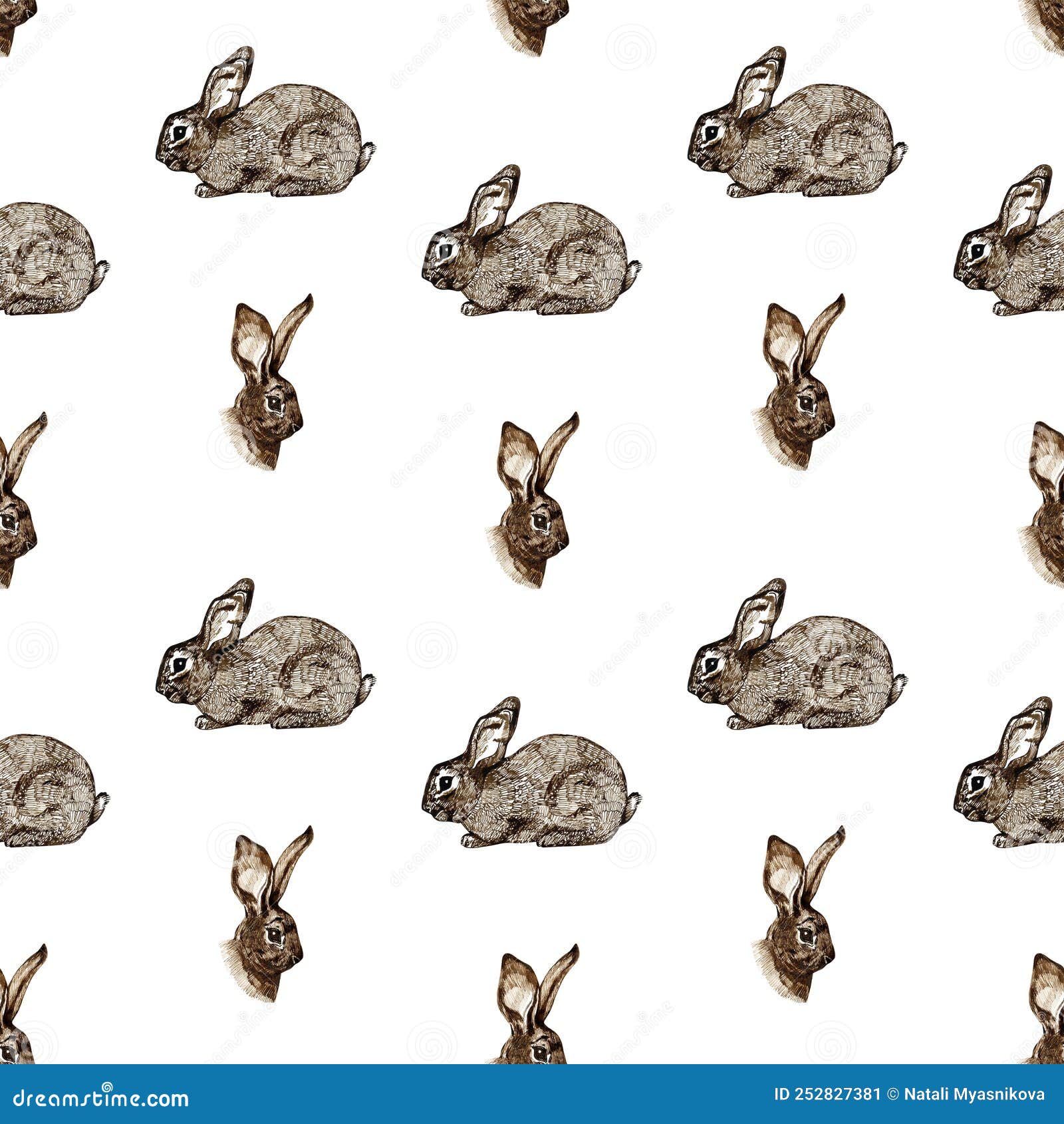 Seamless Pattern with Rabbits. Realistic Bunnies Digital Paper Stock ...