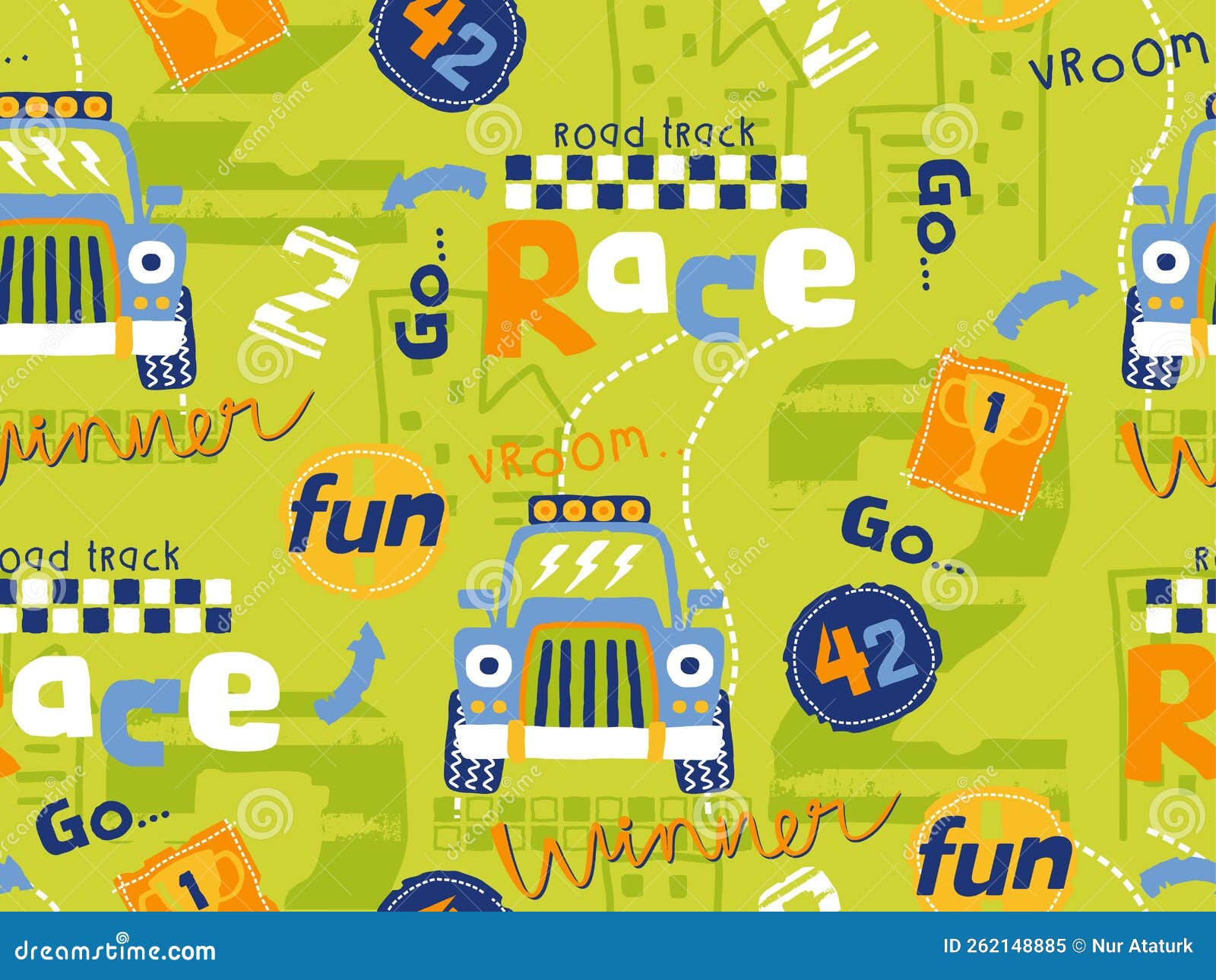 Seamless Pattern of Race Car Elements Cartoon Stock Vector ...