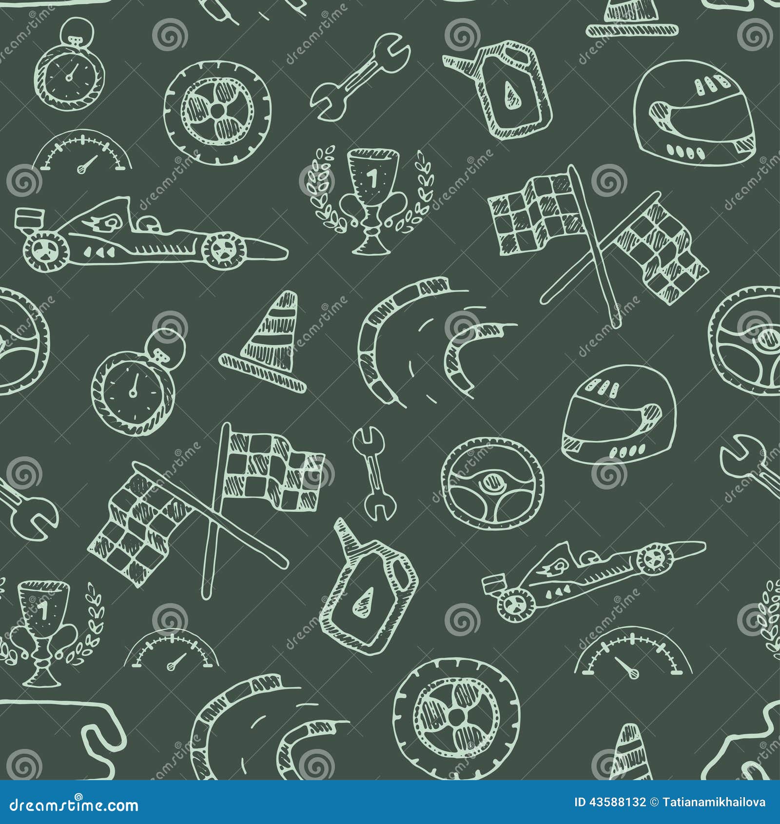 Seamless Pattern Racing Element in a Drawing Style Stock Vector ...