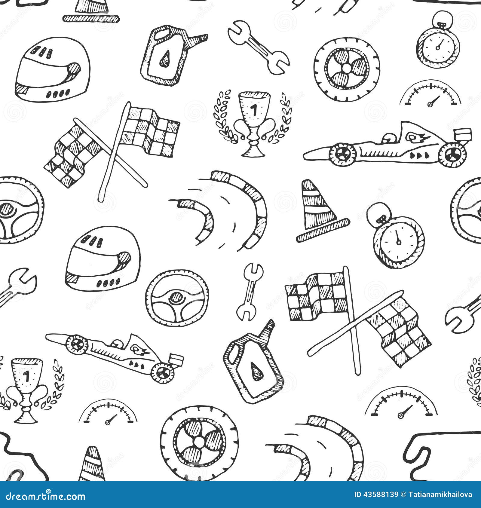 Seamless Pattern Racing Element in a Drawing Style Stock Vector ...
