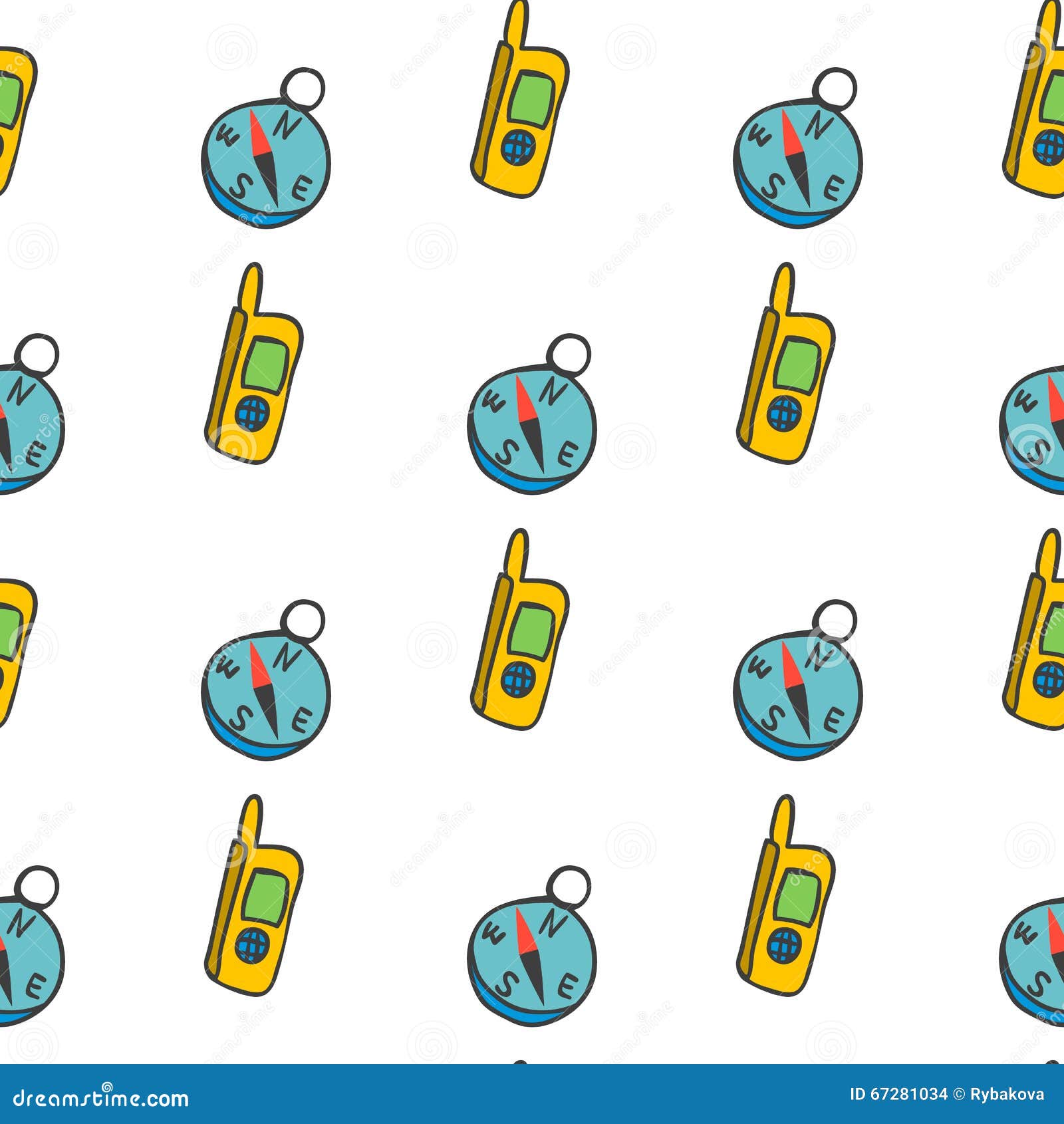 Seamless Pattern with a Radio and a Compass Stock Illustration ...