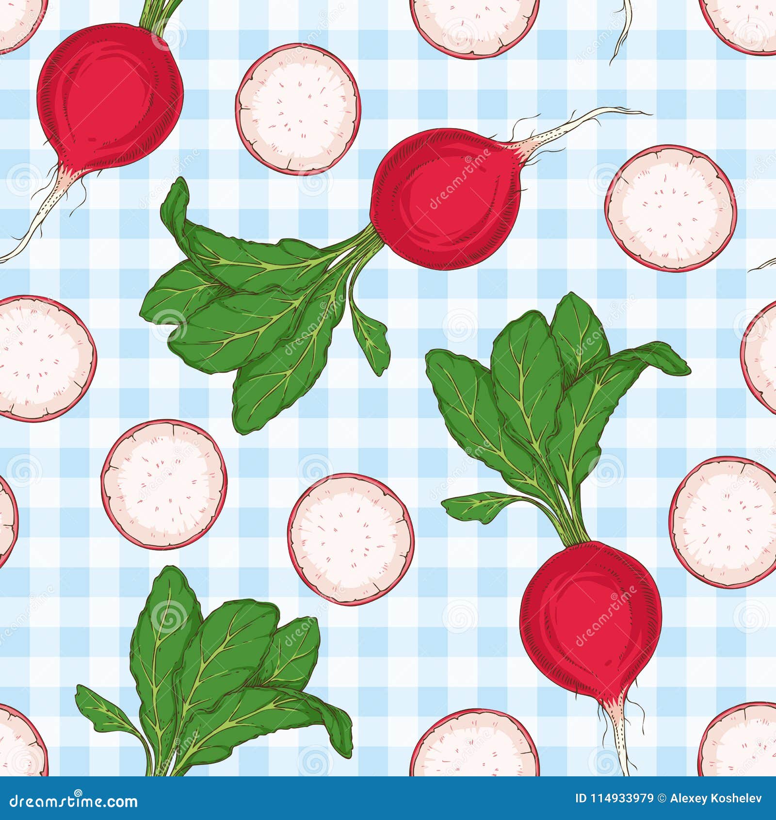Seamless Pattern. Radish with Green Top Stock Vector - Illustration of ...