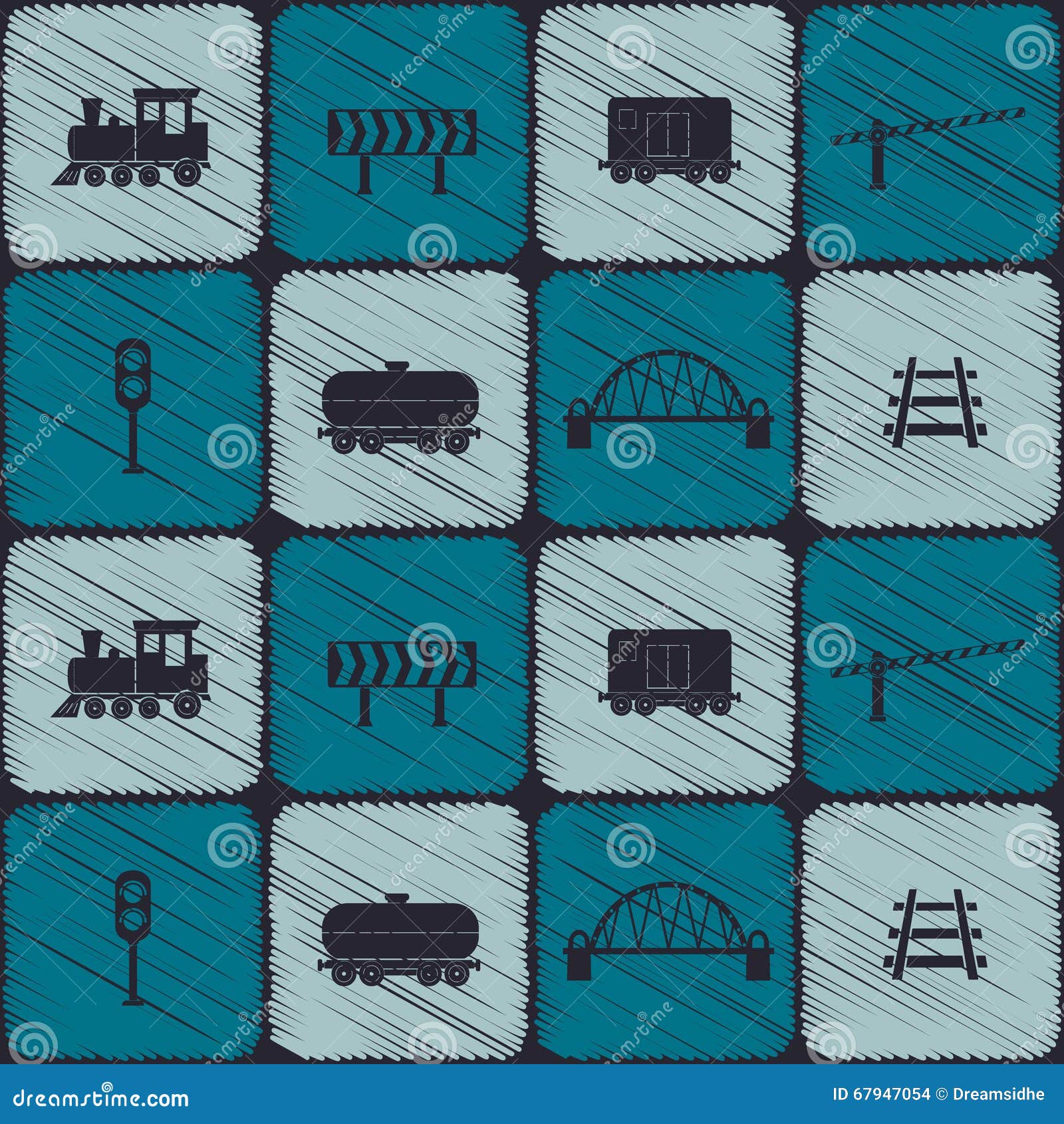Seamless Pattern with Railroad Icons Stock Vector - Illustration of ...