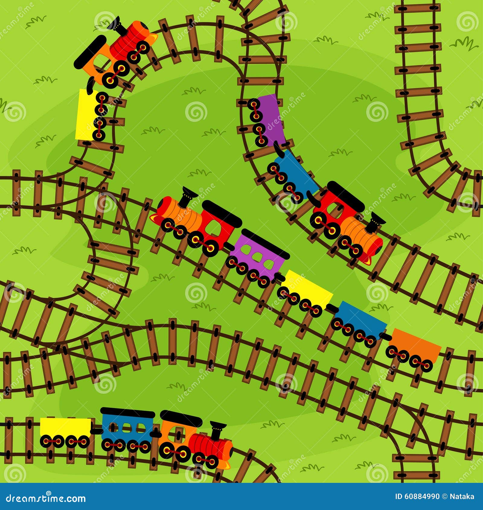 Seamless Pattern Railway with Trains Stock Vector - Illustration of ...