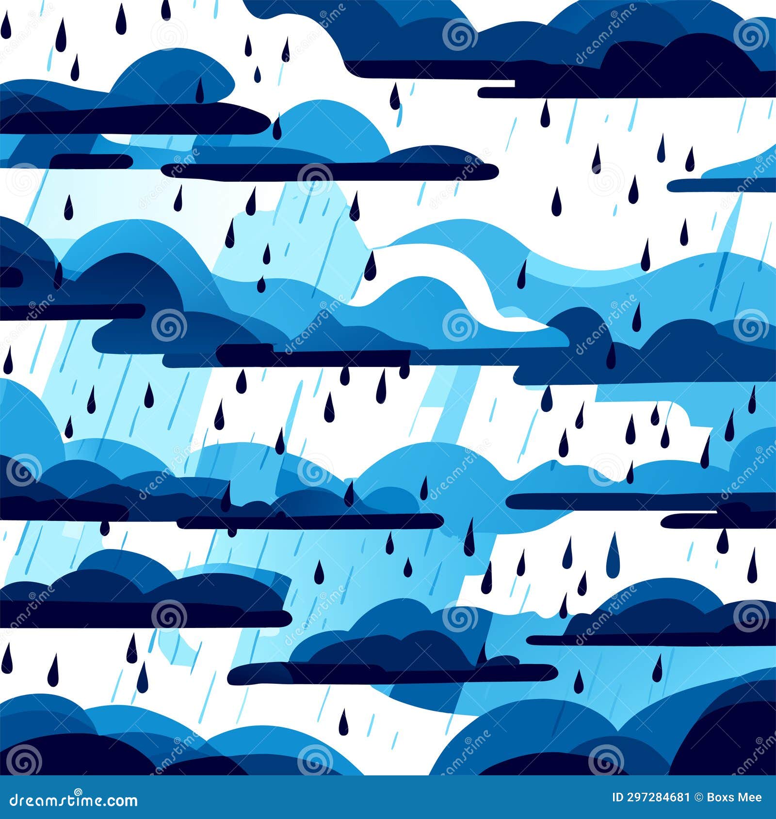 Seamless Pattern with Rain and Clouds in Blue Colors. Vector ...