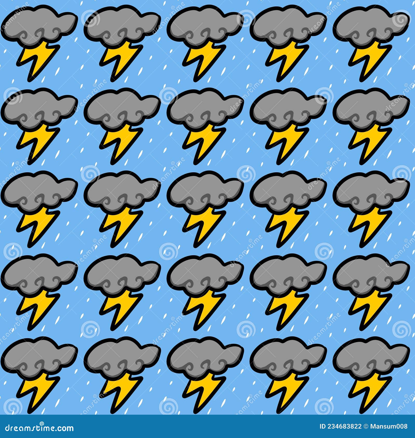 Seamless Pattern of Rain and Thunder Stock Illustration - Illustration ...