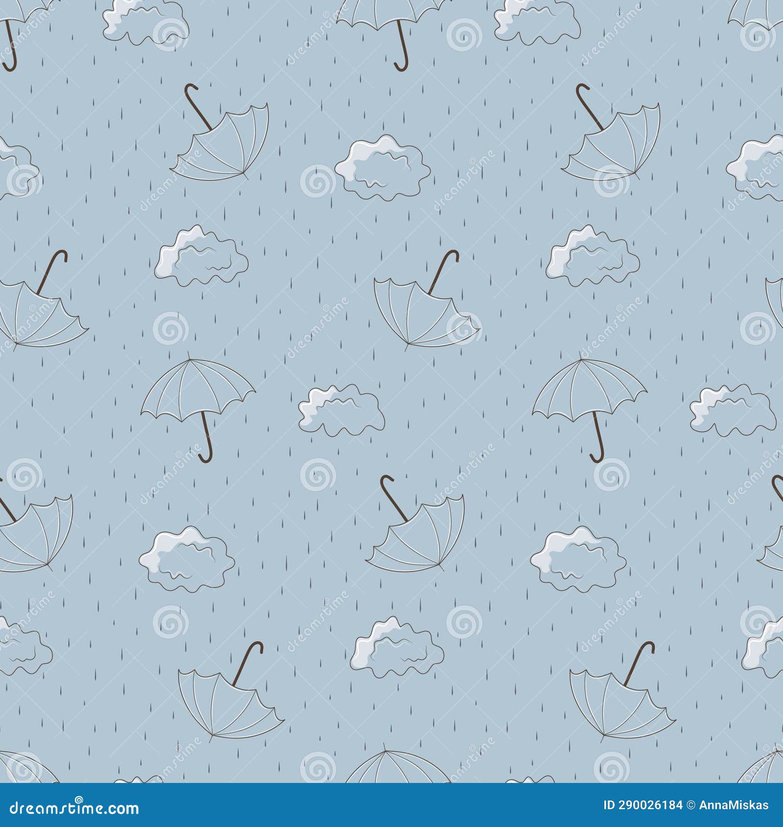 Seamless Pattern with Rain, Umbrellas and Clouds, Autumn Background ...