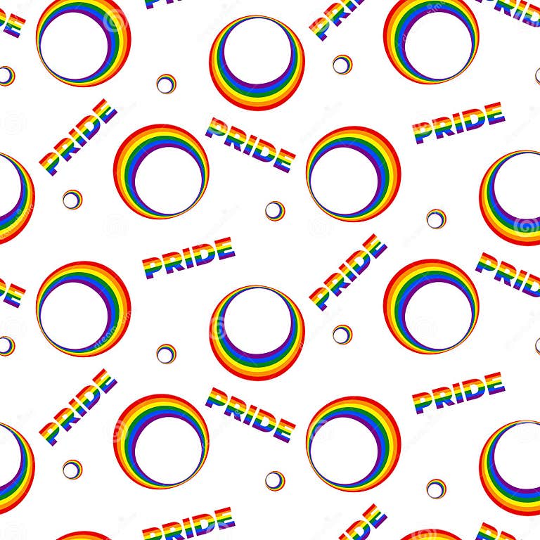 Seamless Pattern with Rainbow Circles and the Word PRIDE on a ...