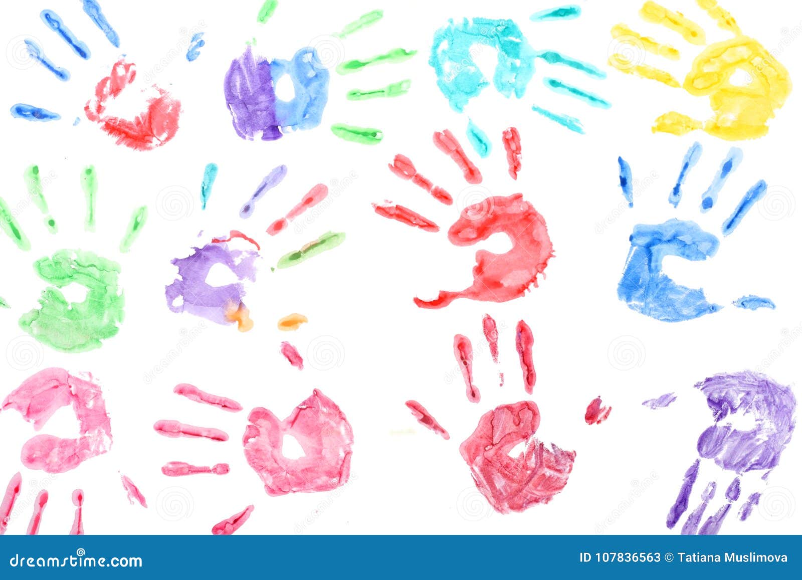 Seamless Pattern with Rainbow Colored Kids Hand Prints on White ...