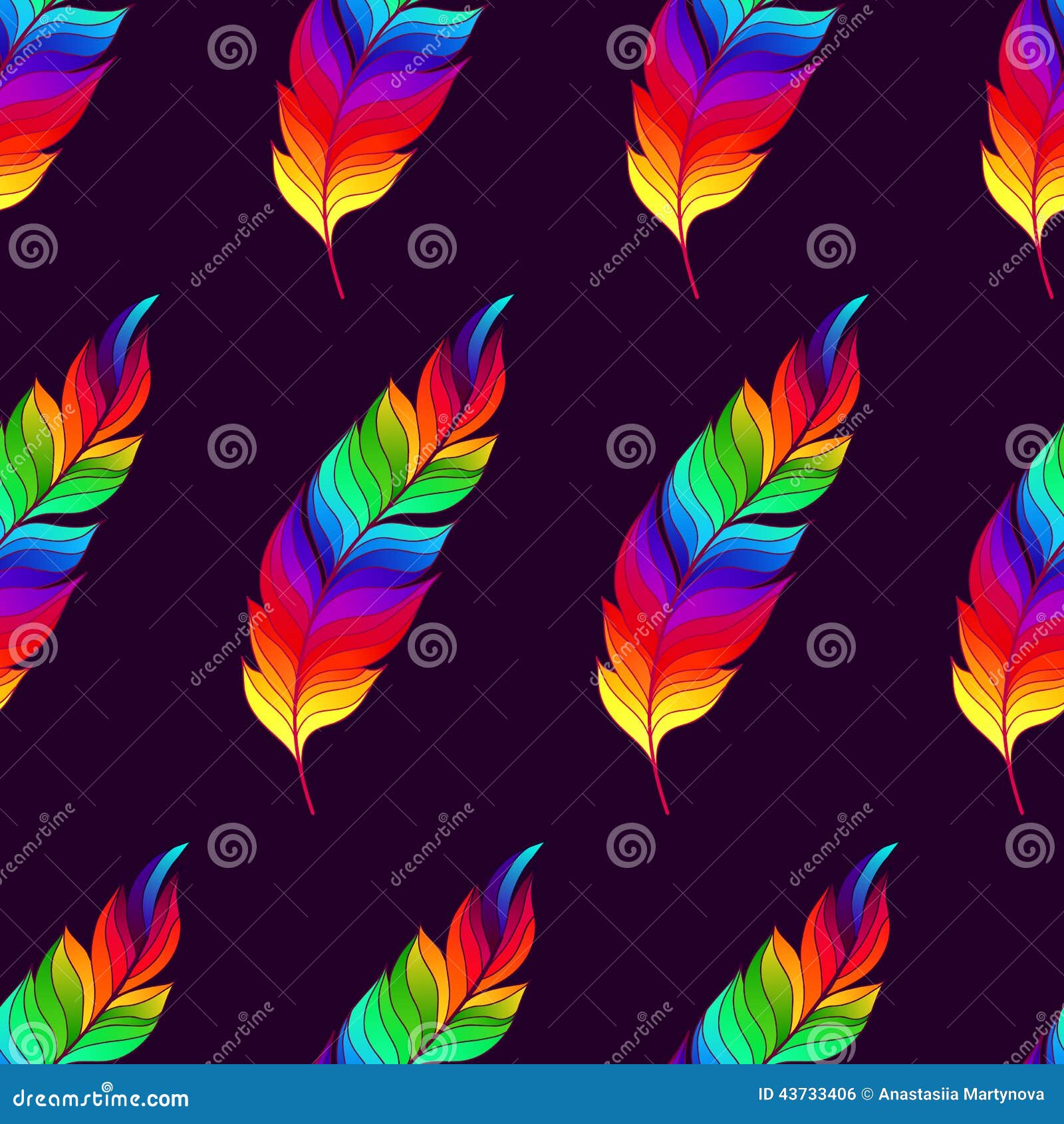 Seamless Pattern with Rainbow Feathers Stock Vector - Illustration of ...