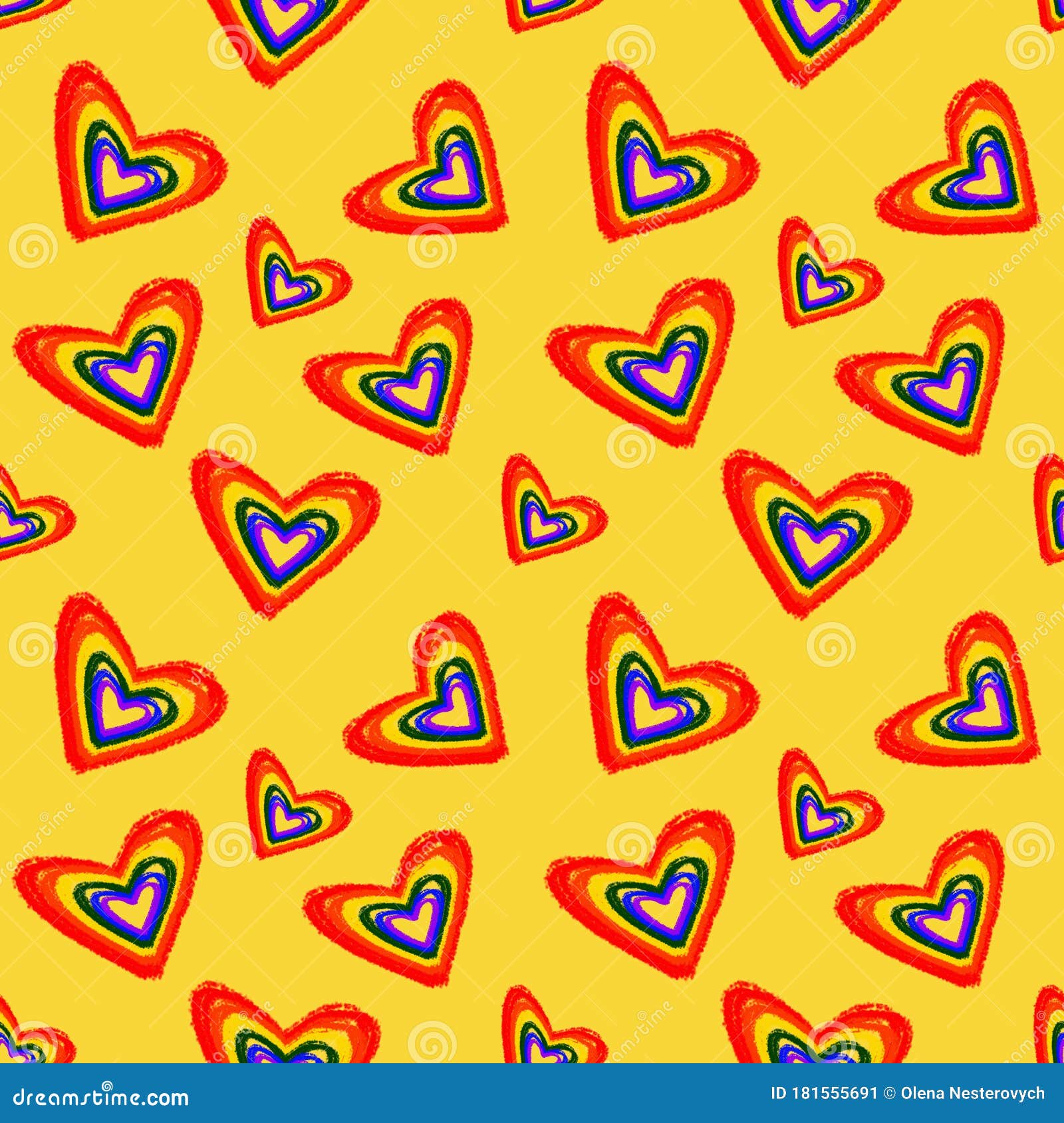 Seamless Pattern With Rainbow Hearts Colored In Lgbt Flag Colors Gay