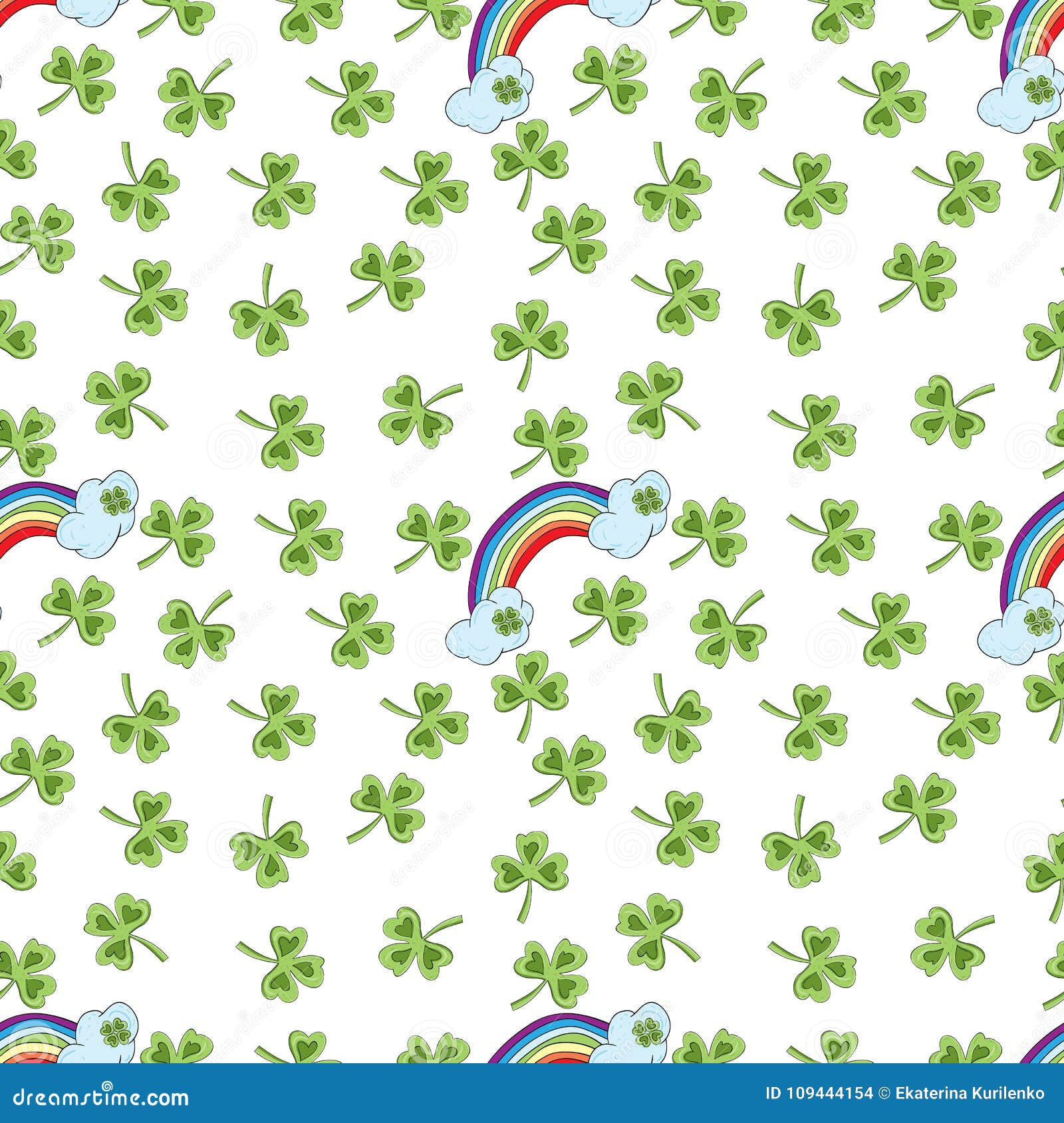 Seamless Pattern with Rainbows and Clouds and the Clover Leaves Stock ...