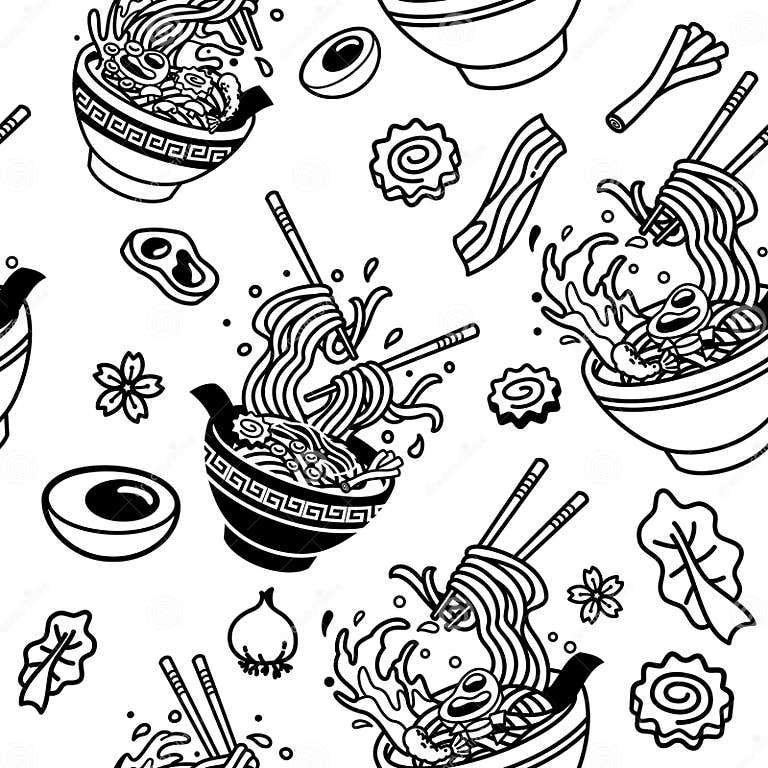 Seamless Pattern of Ramen and Ingredient Vector Illustration Stock ...