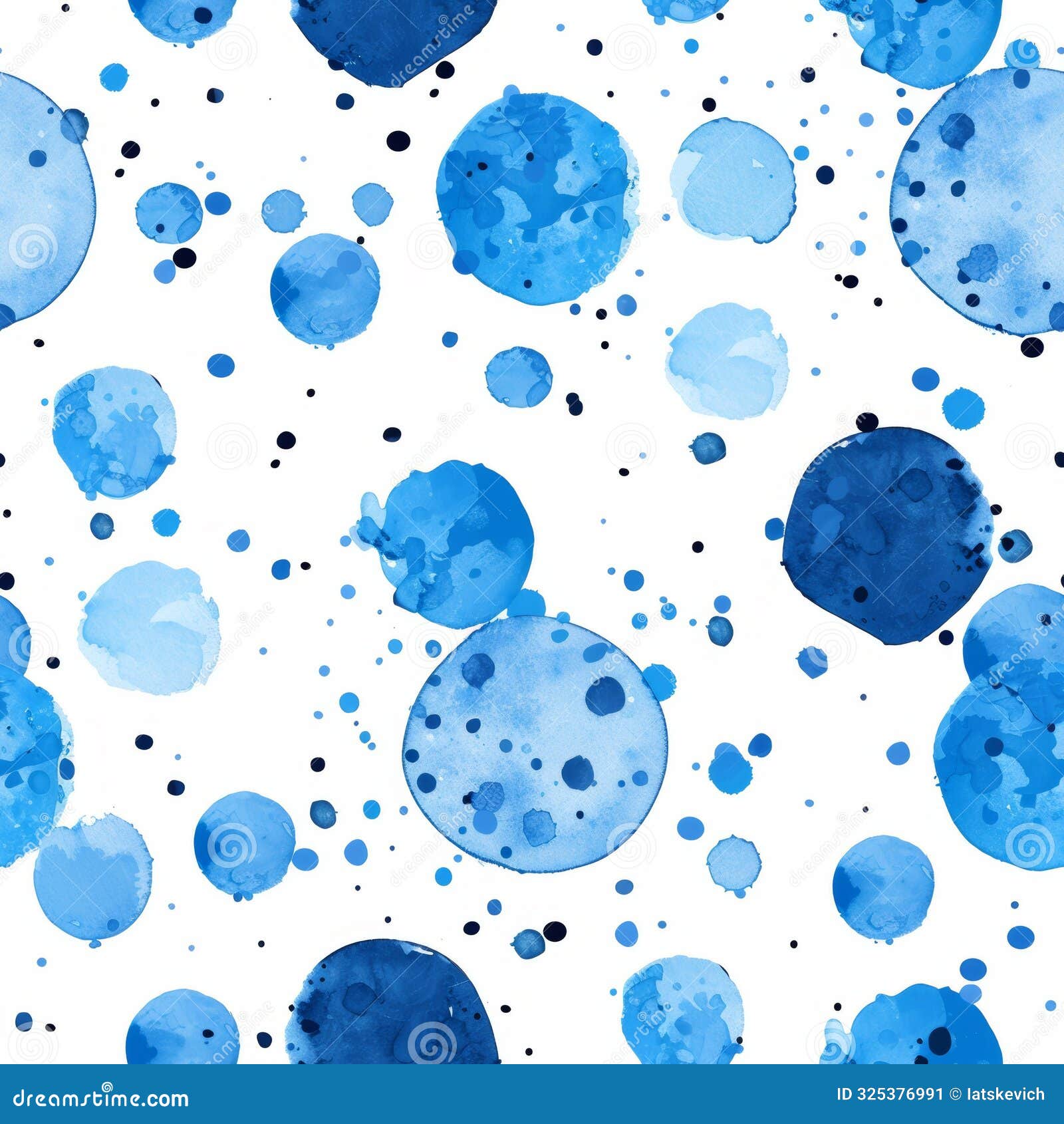 Seamless Pattern of Random Blue Watercolor Drops Splashes on a White ...