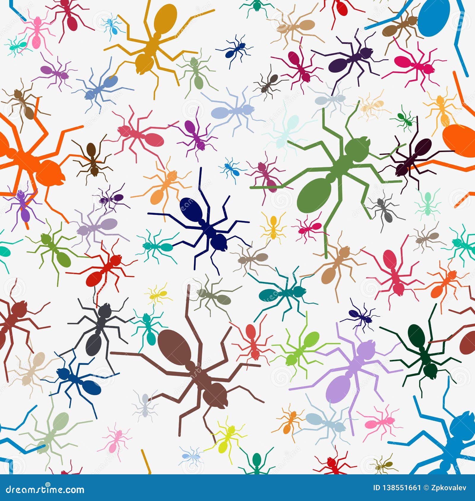 Seamless Pattern Of The Random Silhouette Colorful Ants. Vector ...