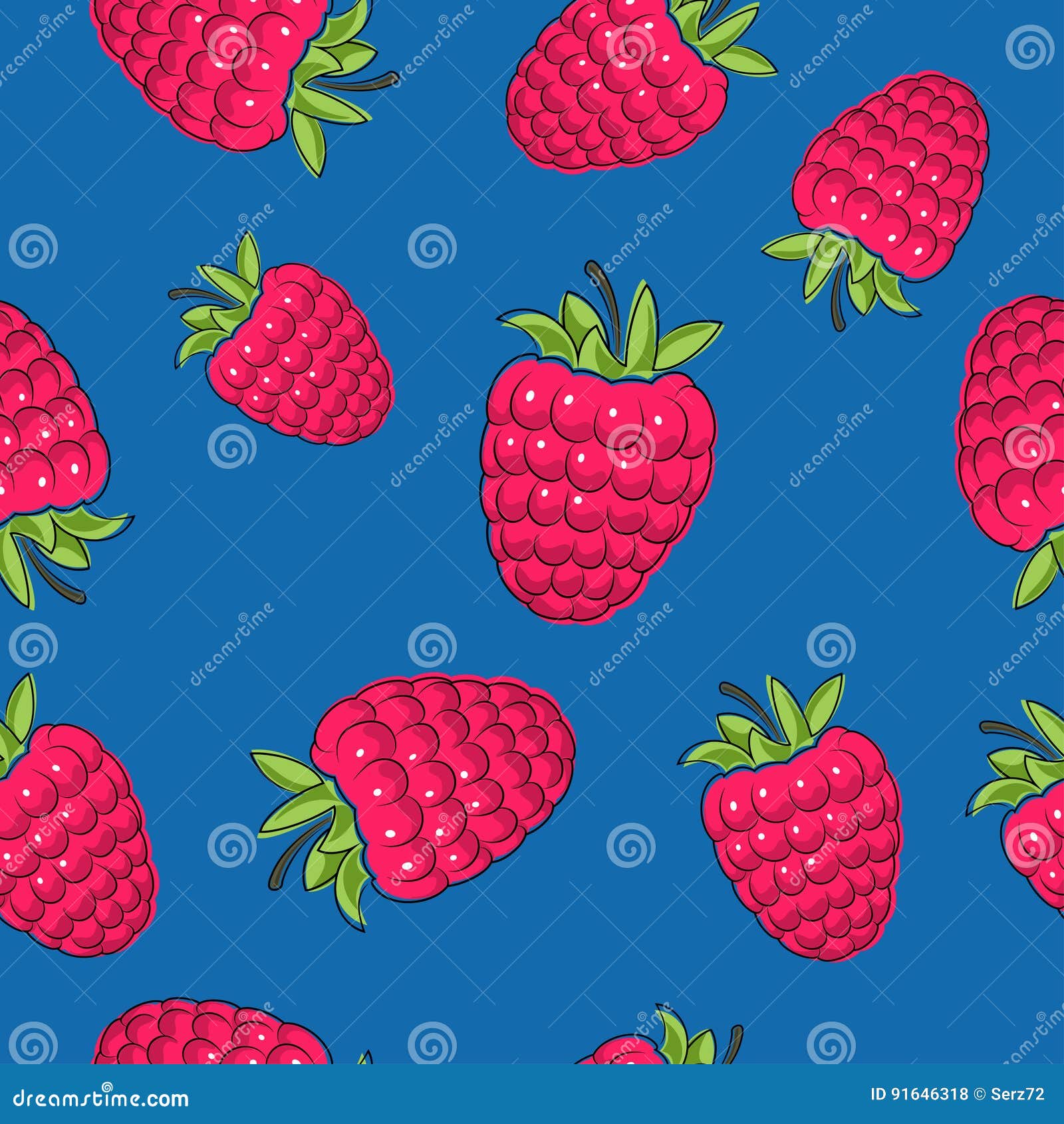 Seamless Pattern ,Raspberries on Blue Background Stock Vector ...
