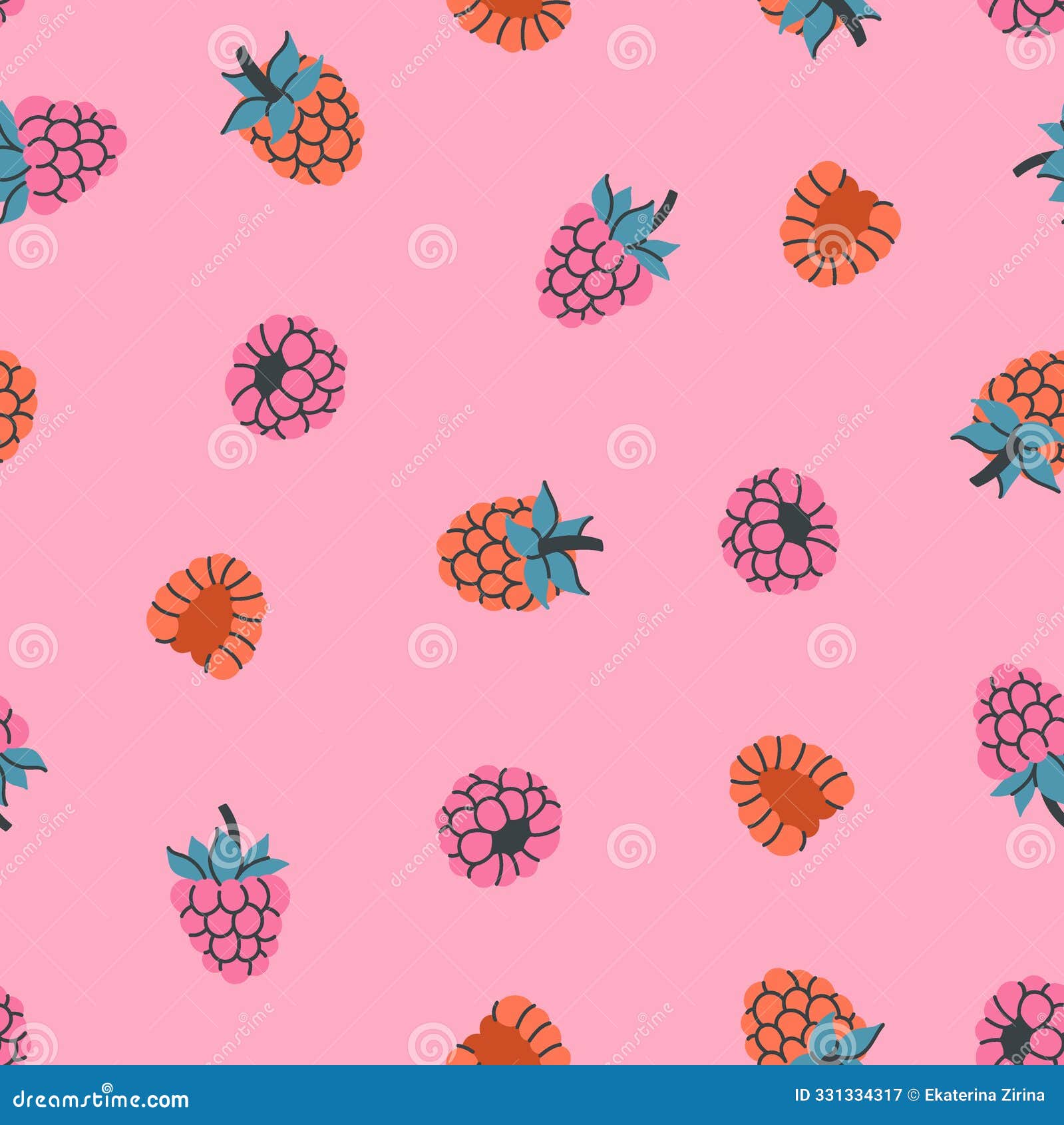 Seamless Pattern with Raspberries on a Pink Background. Vector Graphics ...