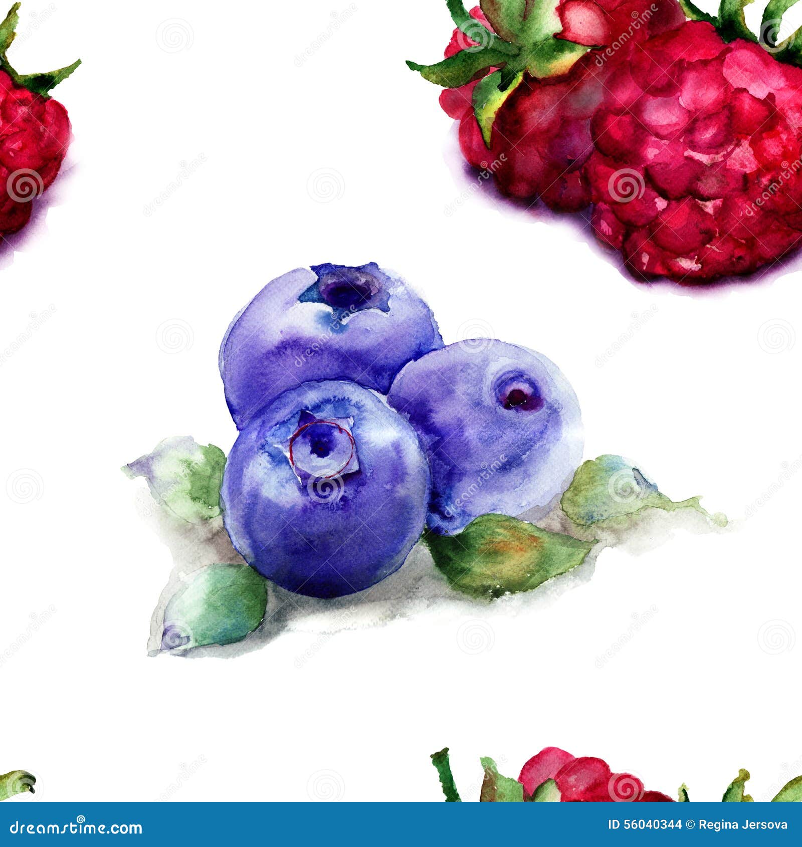 Seamless Pattern with Raspberry and Blueberries Stock Illustration ...