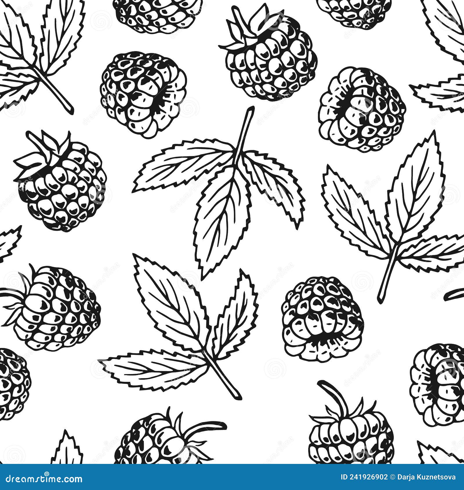 Seamless Pattern with Raspberry. Hand Drawn Illustration Converted To ...