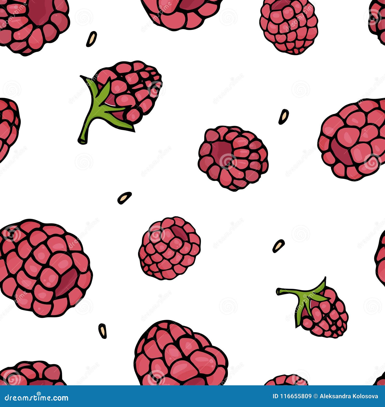 Seamless Pattern with Raspberry. Vector Illustration in Sketch Style ...