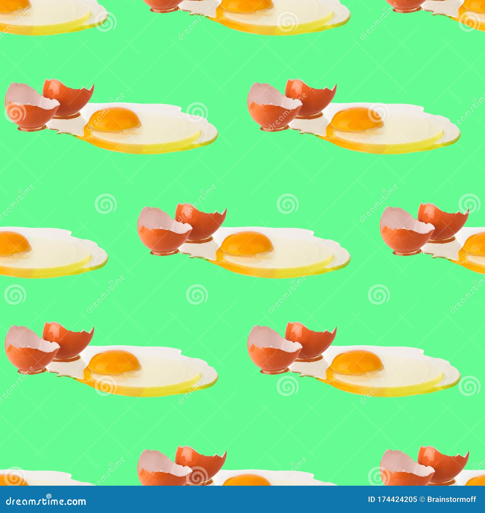 Seamless Pattern of Raw Eggs with Yellow Yolk on Green Background ...