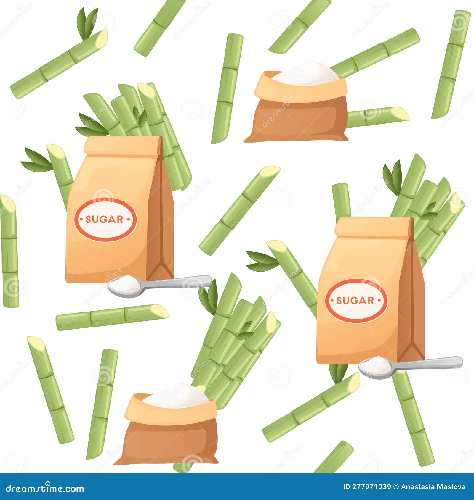 Seamless Pattern Raw Green Sugar Canes with Sugar Grain Vector ...