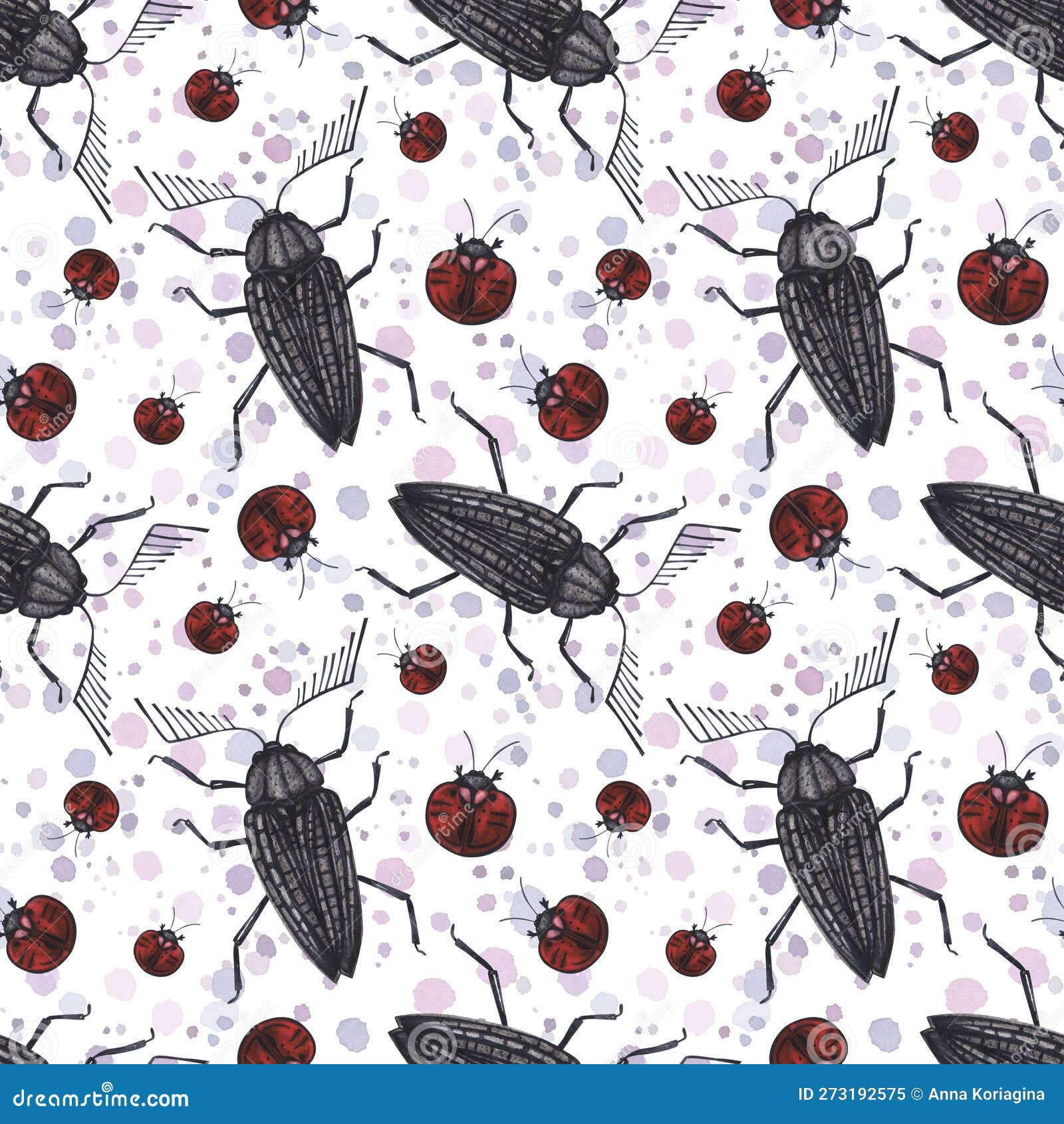 Seamless Pattern Realistic Beetles Insect with Drops and Splashes ...
