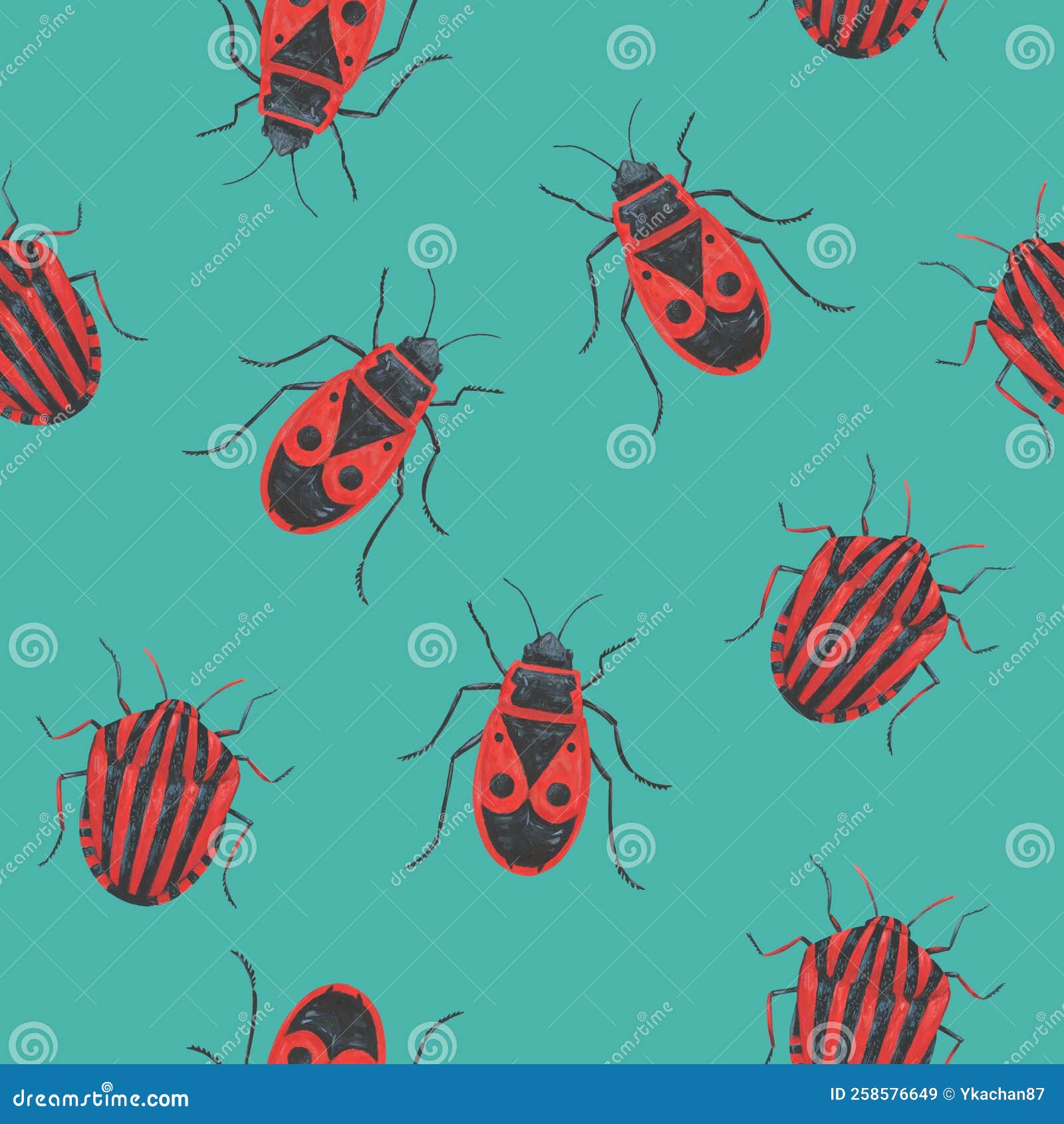Seamless Pattern with Realistic Cute Red Solider Bugs. Stock ...