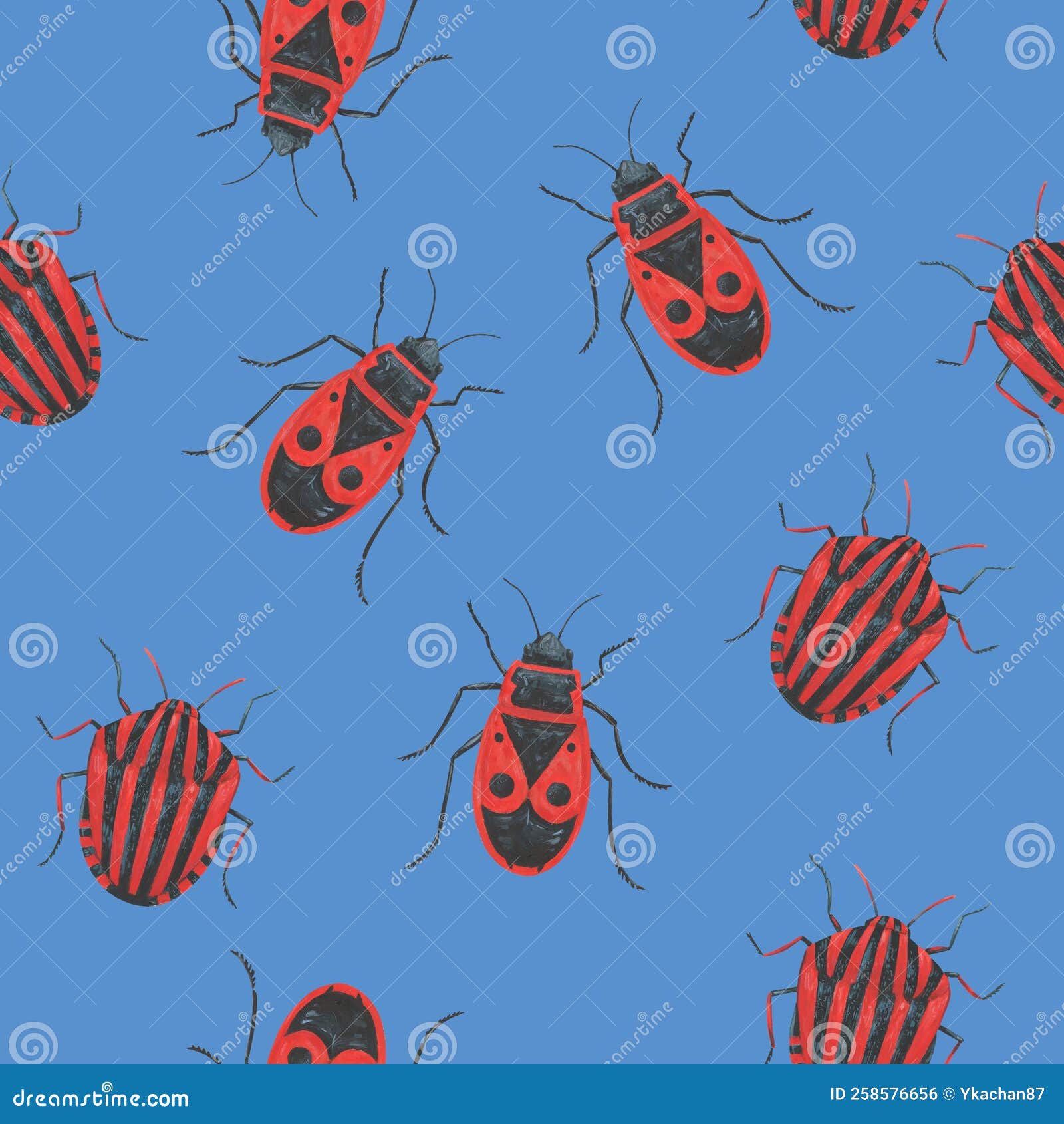 Seamless Pattern with Realistic Cute Red Solider Bugs. Stock ...