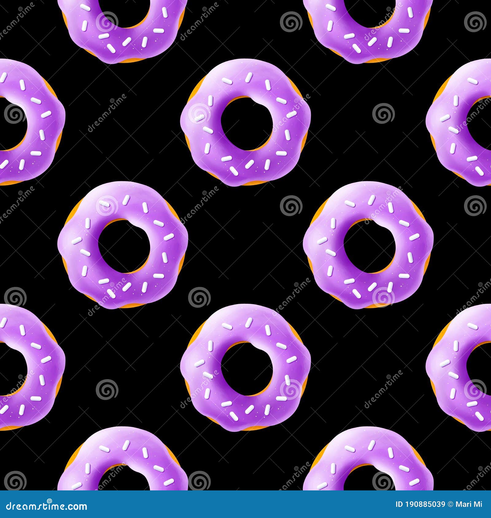 Seamless Pattern Of Realistic 3d Render Violet Donuts. Vector ...
