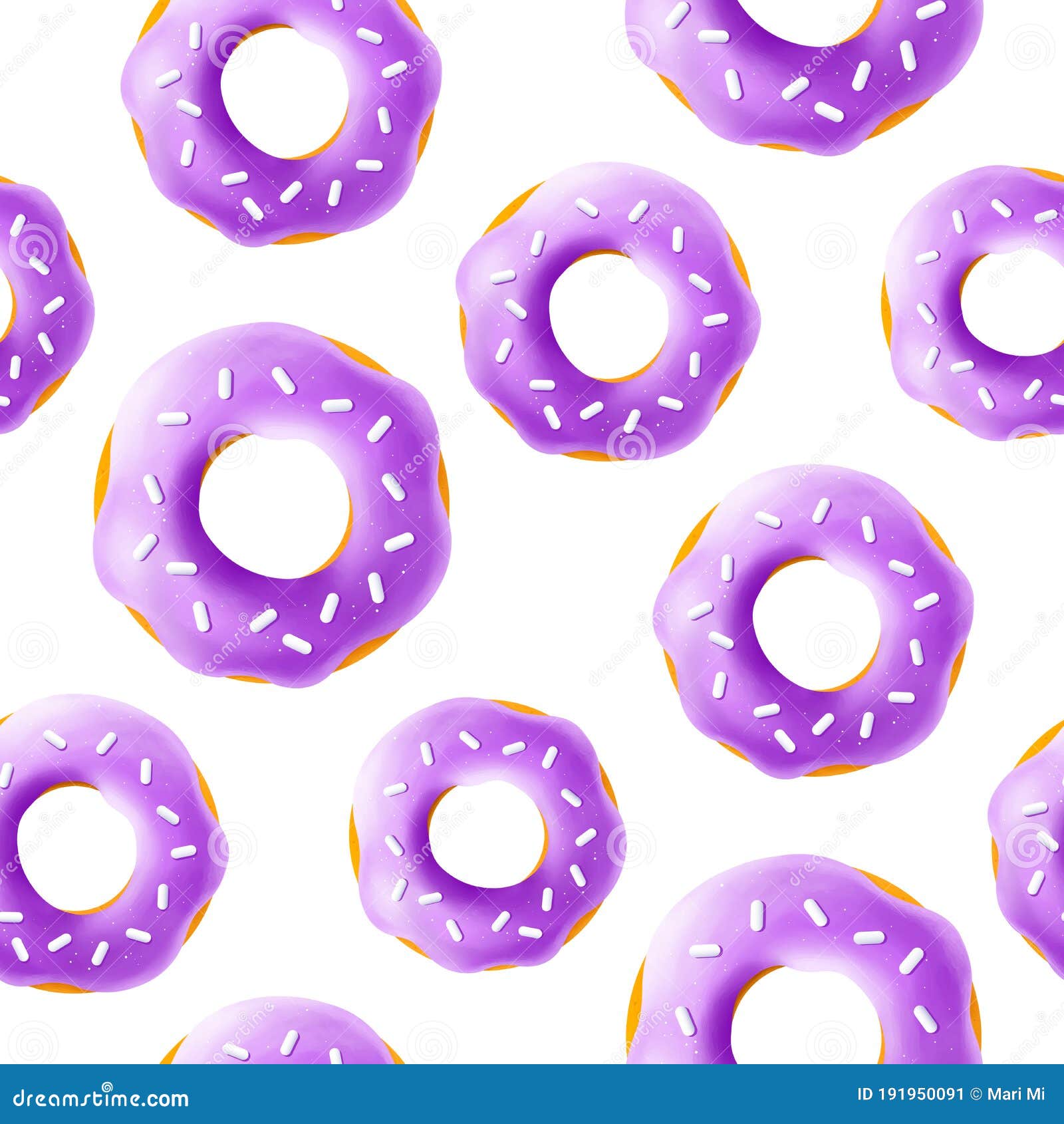 Seamless Pattern of Realistic 3d Render Violet, Purple Donuts. Vector ...