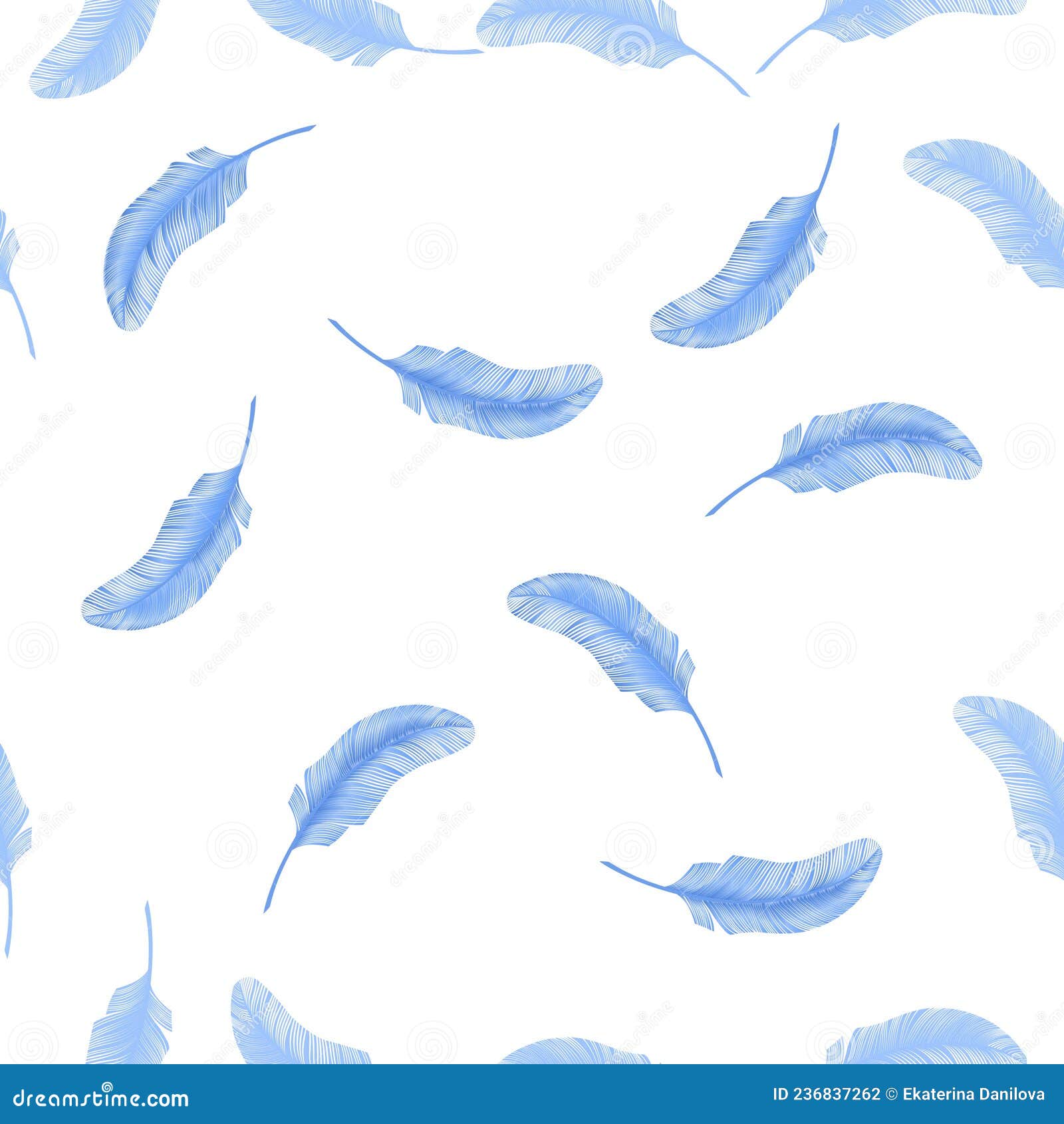 Seamless Pattern, Realistic Feather. Blue Elements on White Background ...