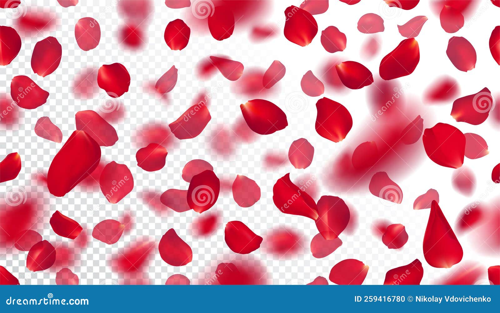 Seamless Pattern with Realistic Flying Red Rose Petals on Transparent ...