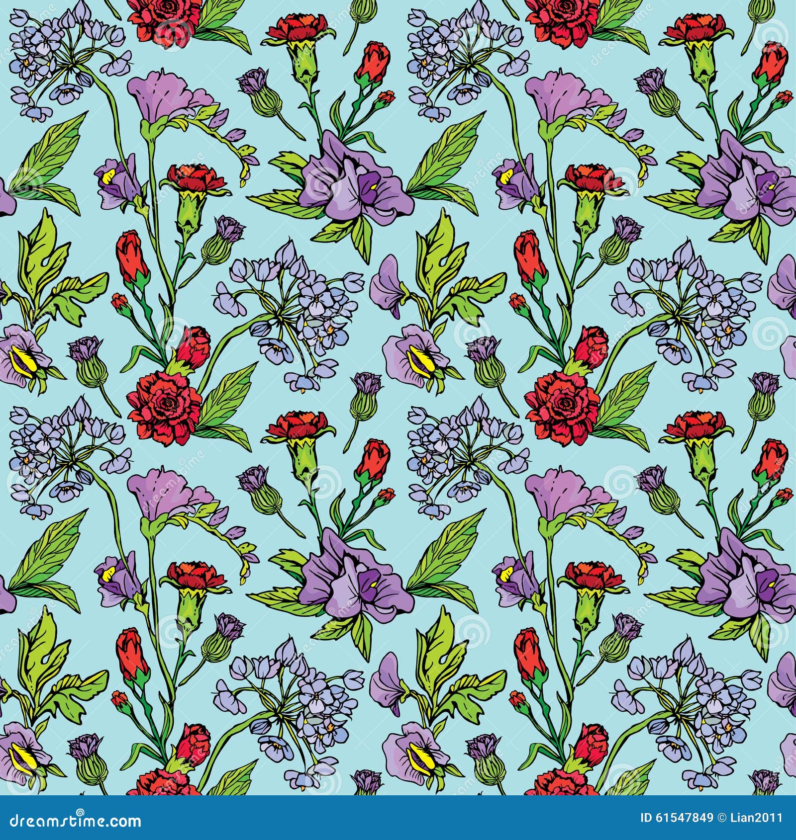 Seamless Pattern with Realistic Graphic Flowers Stock Vector ...