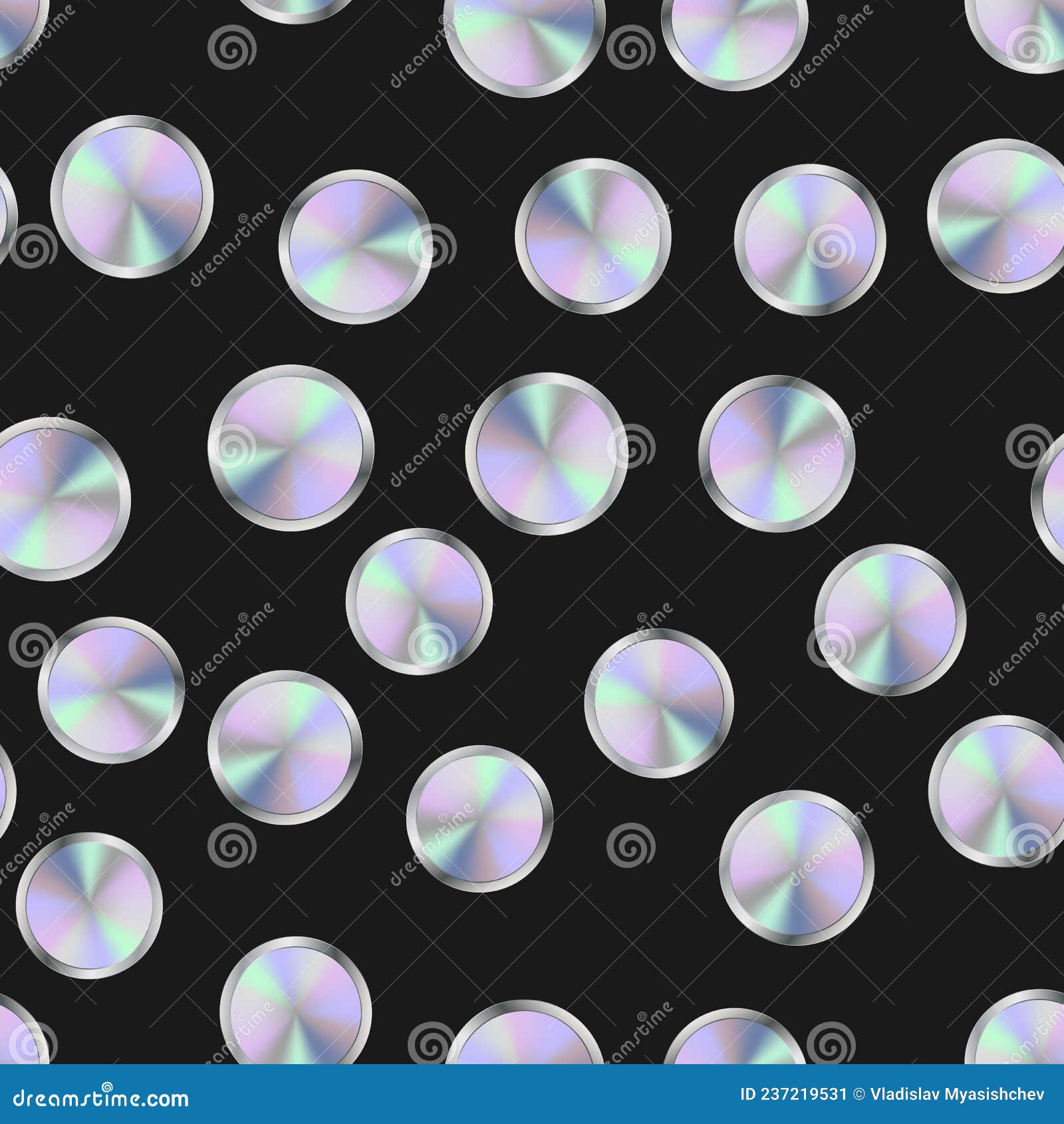 Seamless Pattern with Realistic Holographic Button on Black Background ...
